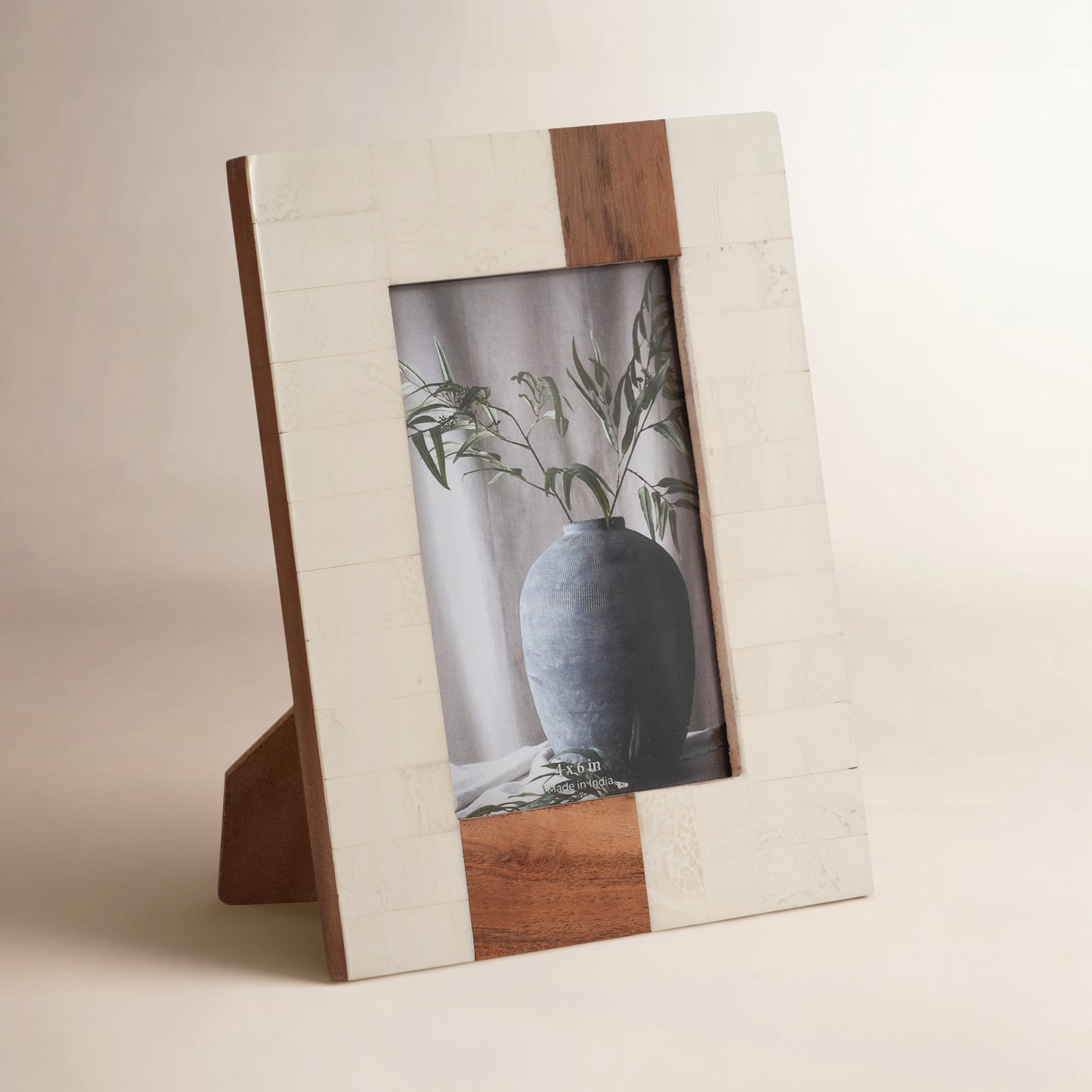 Joss & Main Neutral Resin Wood Ivory and Brown Stripe Rectangle Photo ...