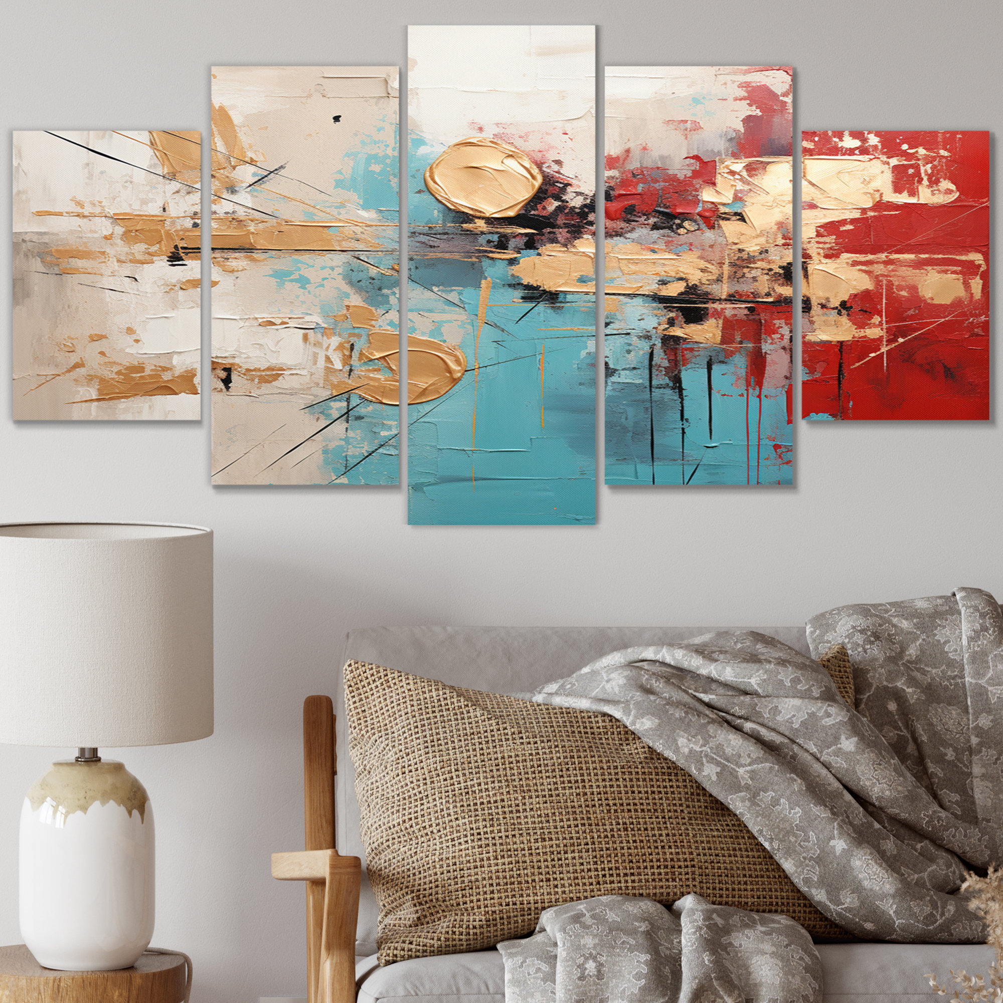 Design Art Gold Red Collage Majesty - Abstract Collages Canvas Wall Art ...
