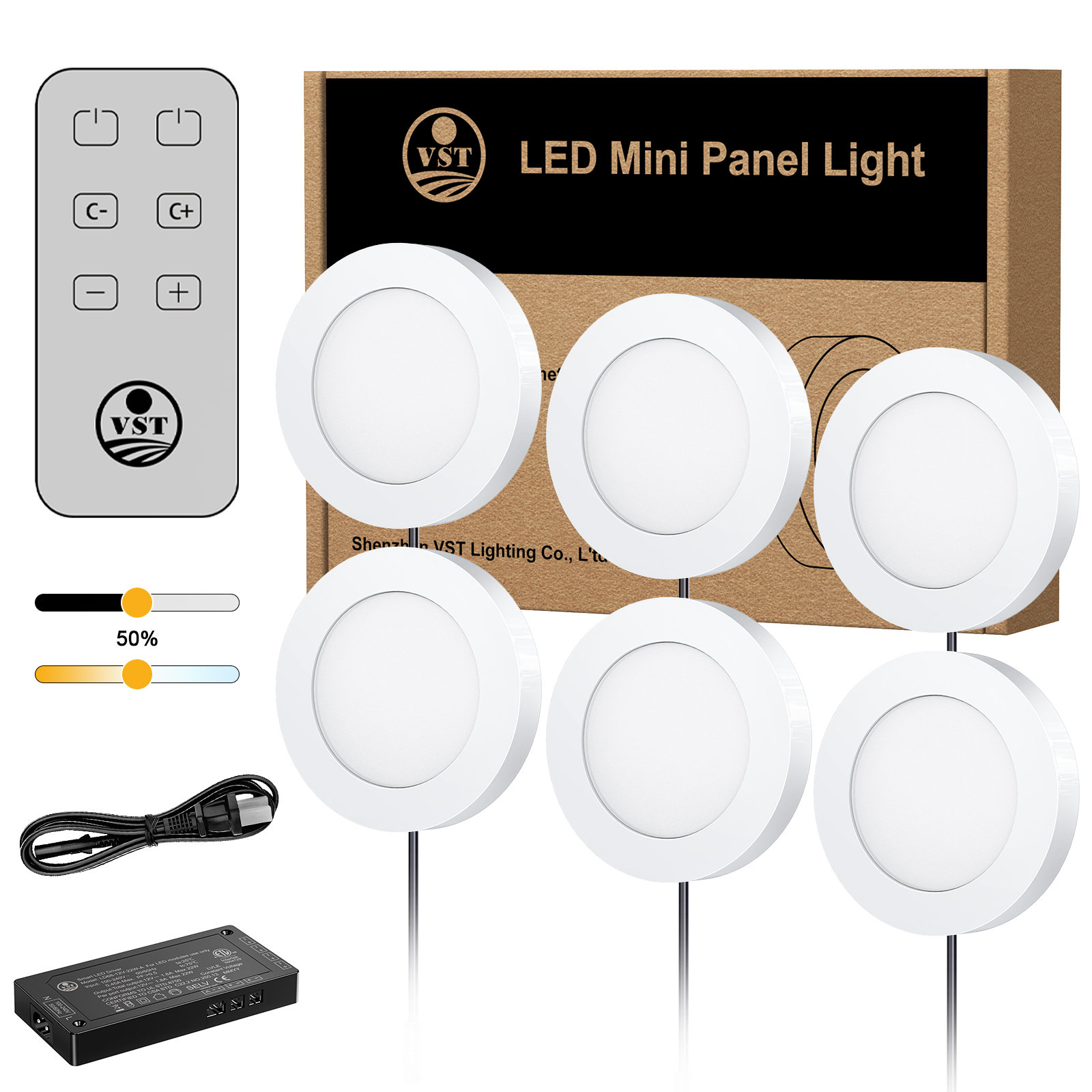 VST Cabinet Lighting with Remote Control, 12V 2W Plug in Puck Light 6 ...