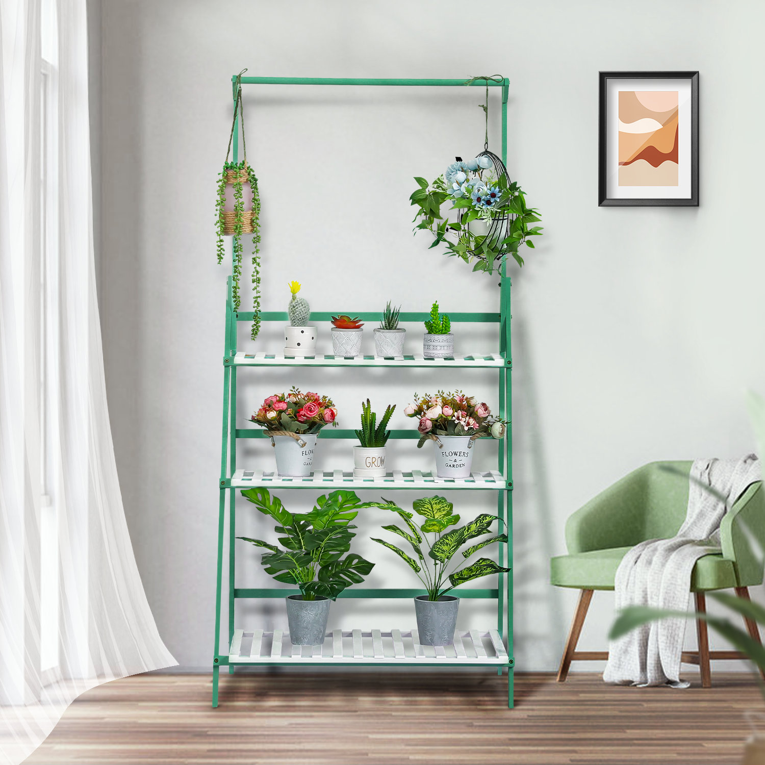 MoNiBloom 3-Tier Foldable Bamboo Plant Stand Ladder Flower Pot Display ...