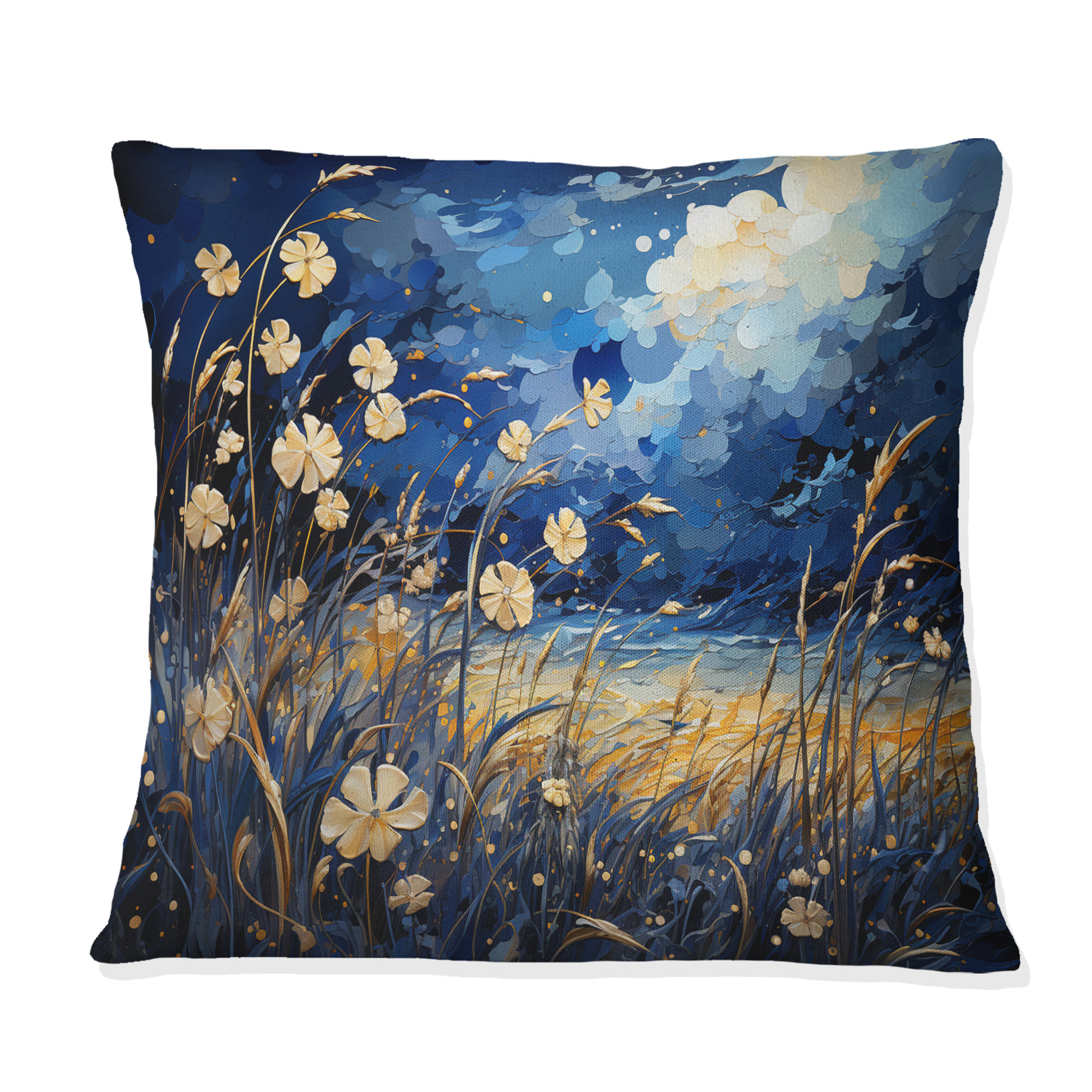 Design Art Navy Blue Poppies Field - Meadow Printed Throw Pillow | Wayfair
