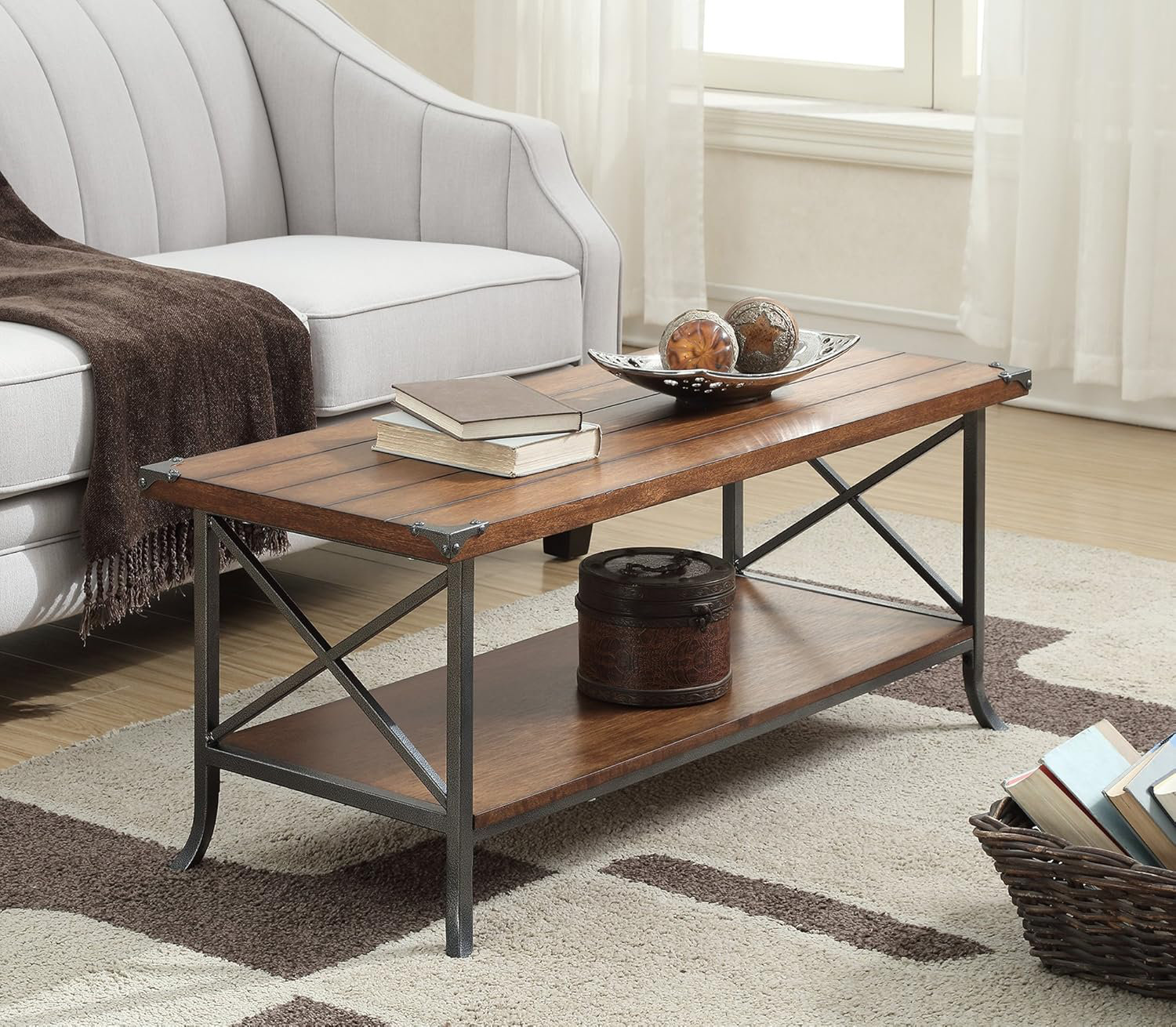 Gracie Oaks Modern Coffee Table With Grooved Top Panel, Decorative ...