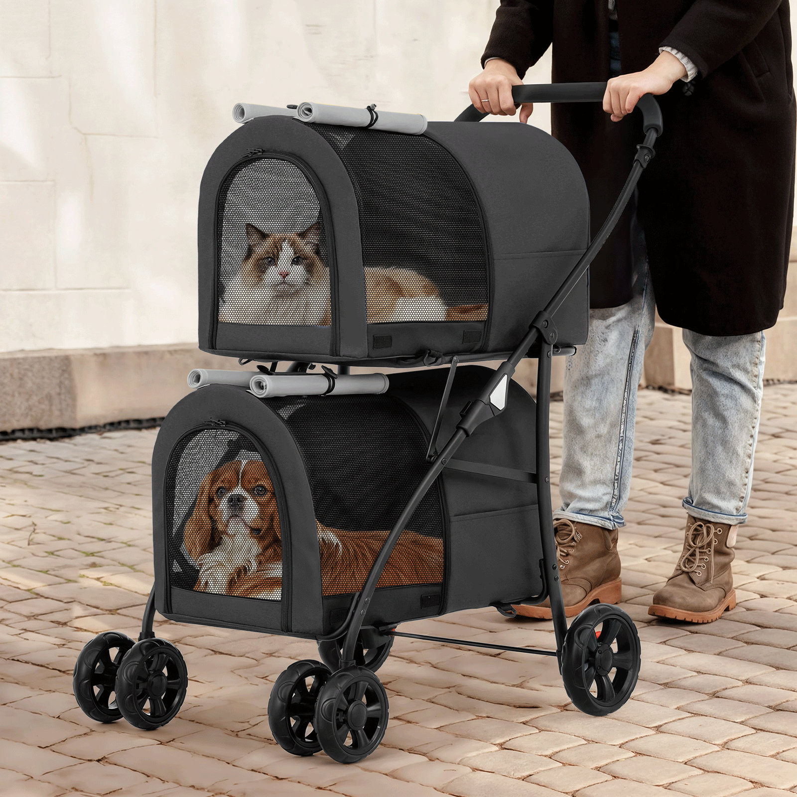 Bring Home Furniture Folding Pet Stroller for Cats & Dogs 4-in-1 Double ...