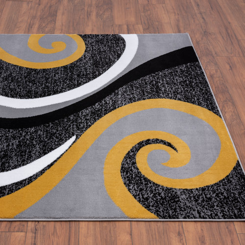 Ebern Designs Laurence Performance Yellow/Black/Gray Rug & Reviews ...