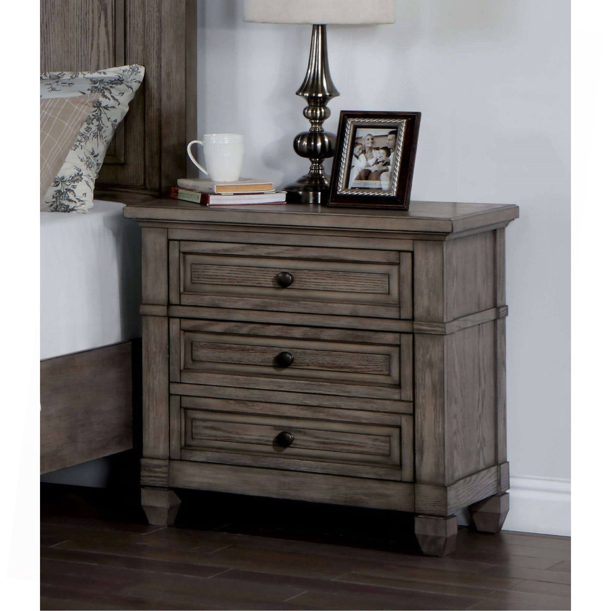 Rosdorf Park Wire-Brushed Finish 1Pc Nightstand Warm Grey Colour Solid ...