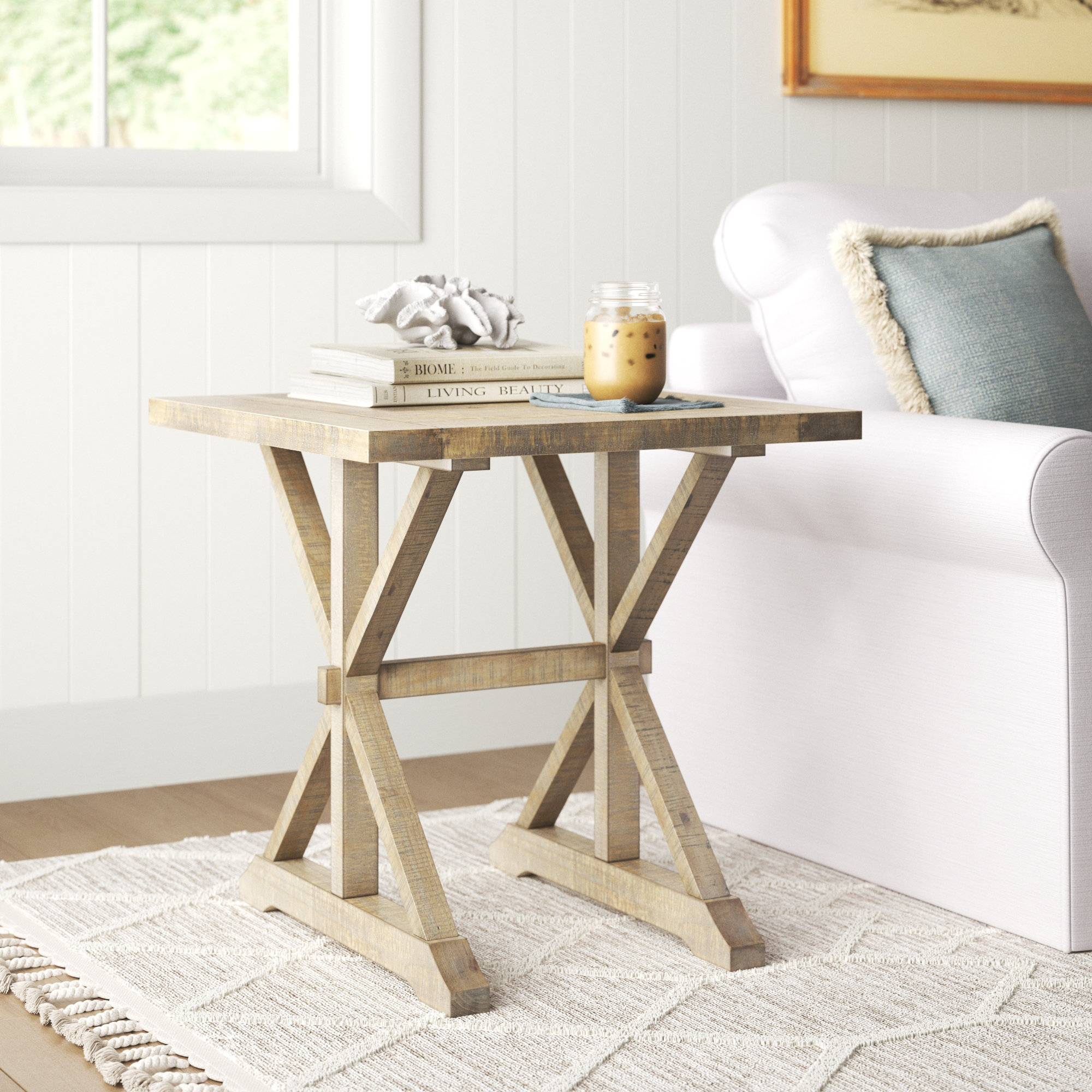 Beachcrest Home™ Potrero Solid Wood Trestle End Table & Reviews | Wayfair