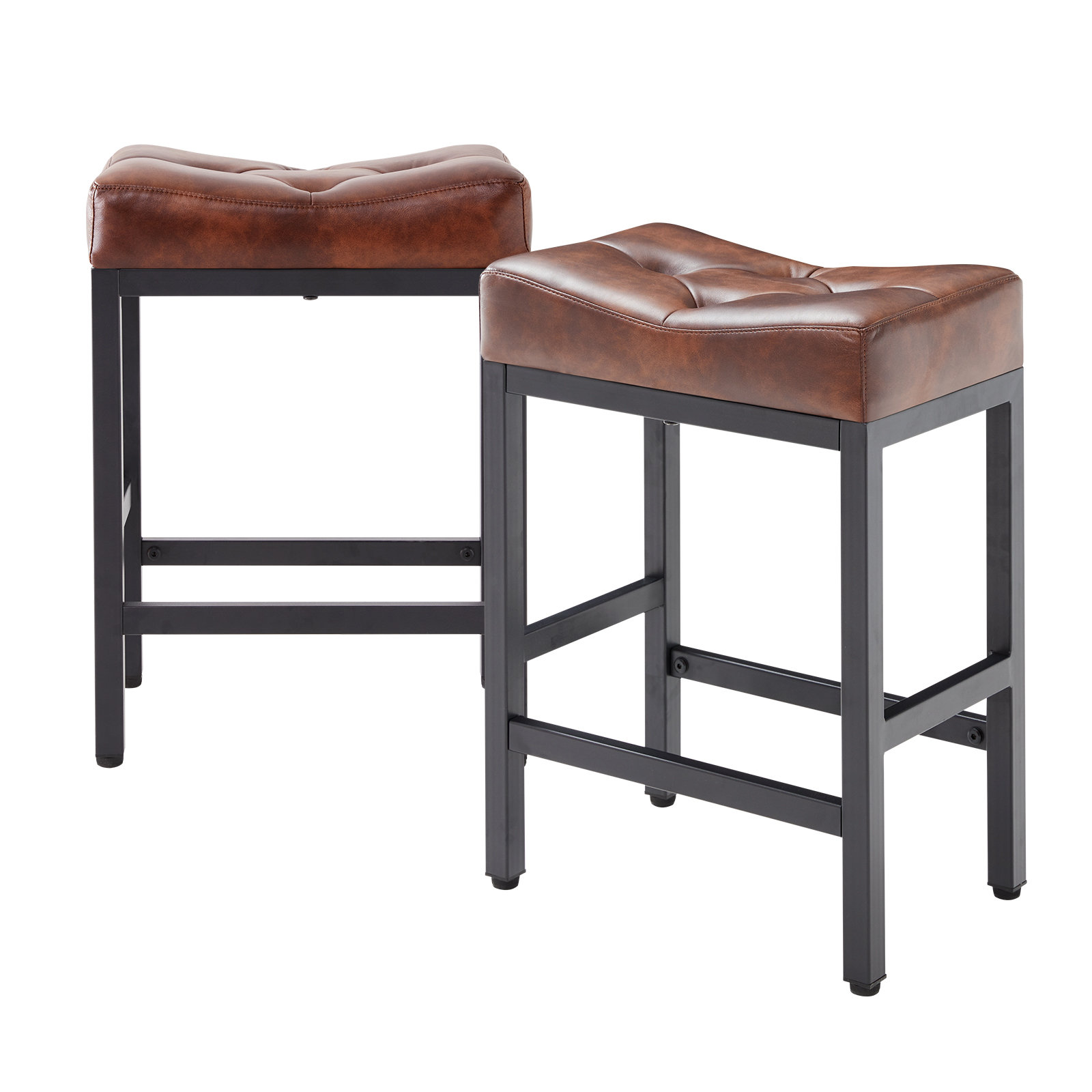 Winston Porter 24 Inch Metal Saddle Upholstered Counter Barstools (Set ...