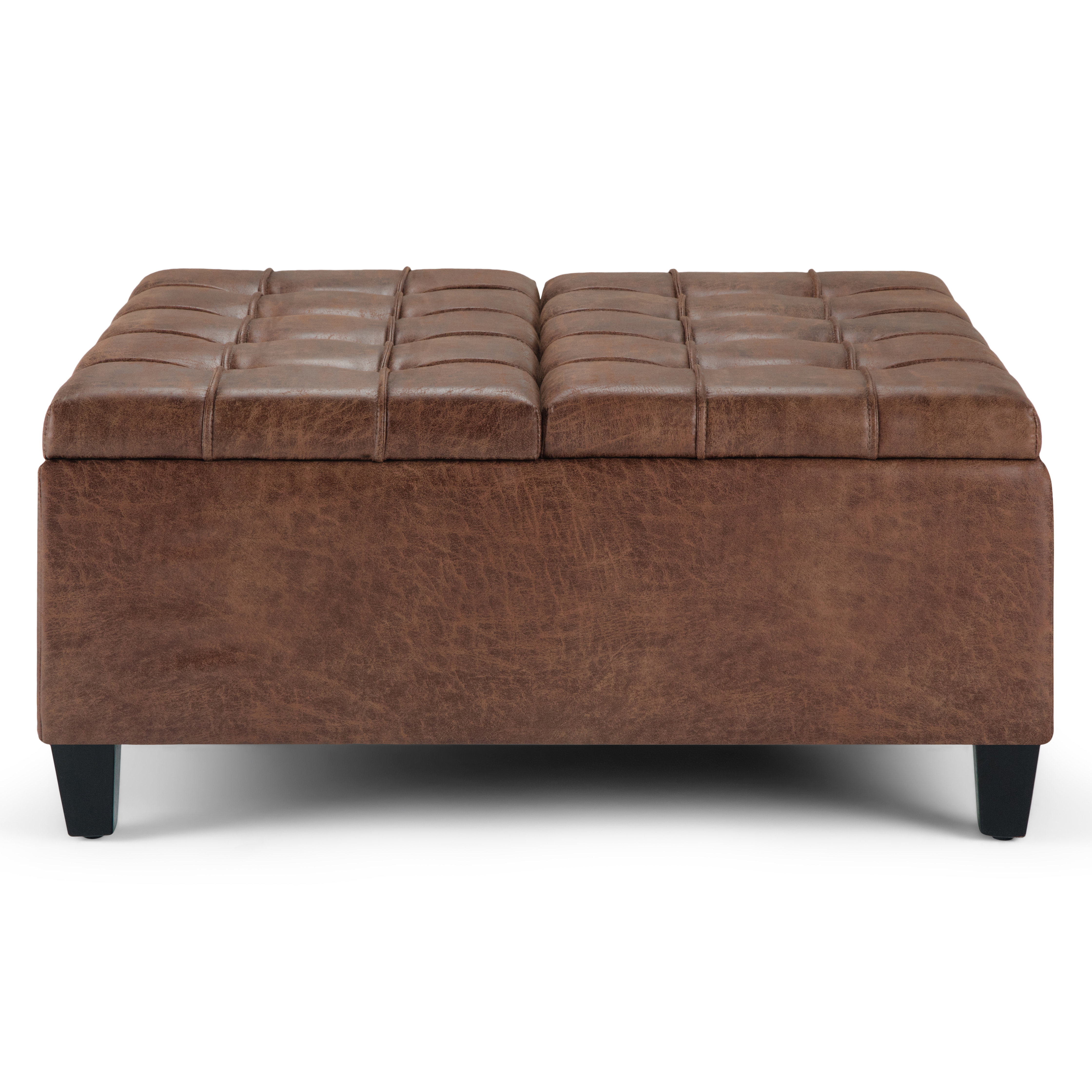Simpli Home Harrison 36"W Upholstered Square Coffee Table Storage ...