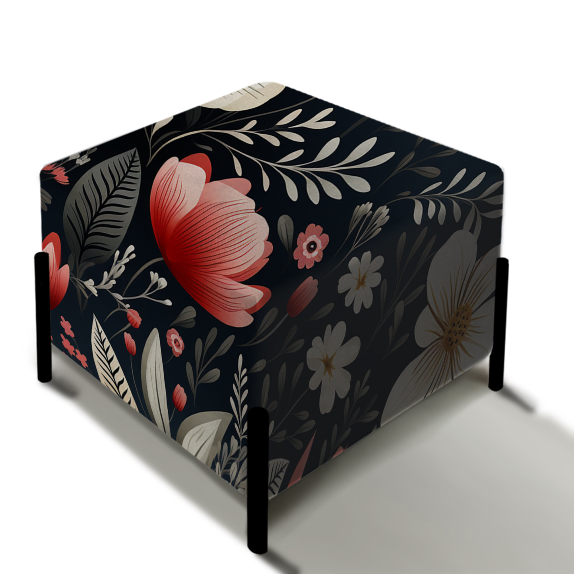 Design Art Rustic Red And White Garden Charm - Floral Square Ottoman ...