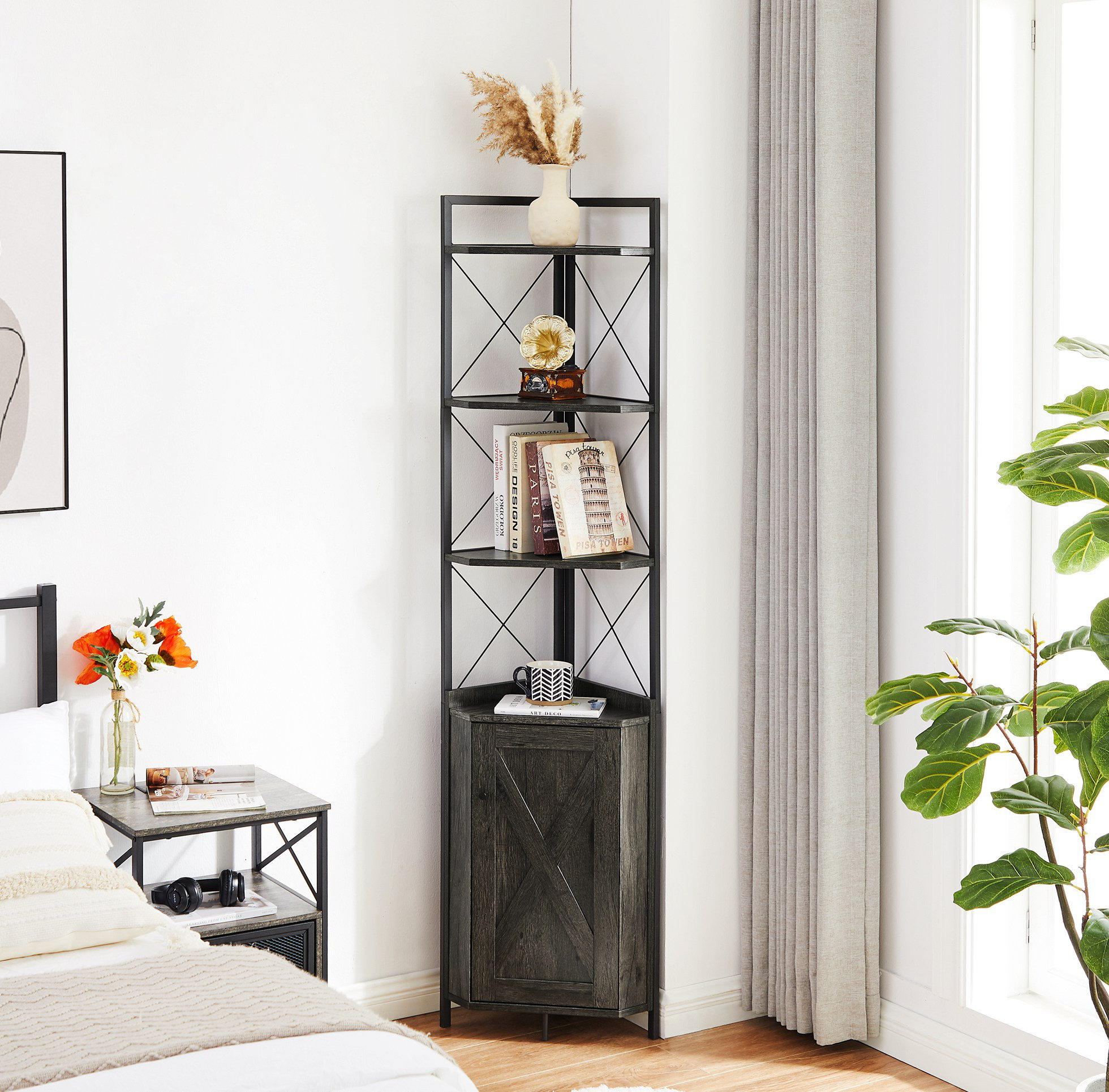 17 Stories Maelani Corner Shelf 5-Tier with Storage, Corner Cabinet ...
