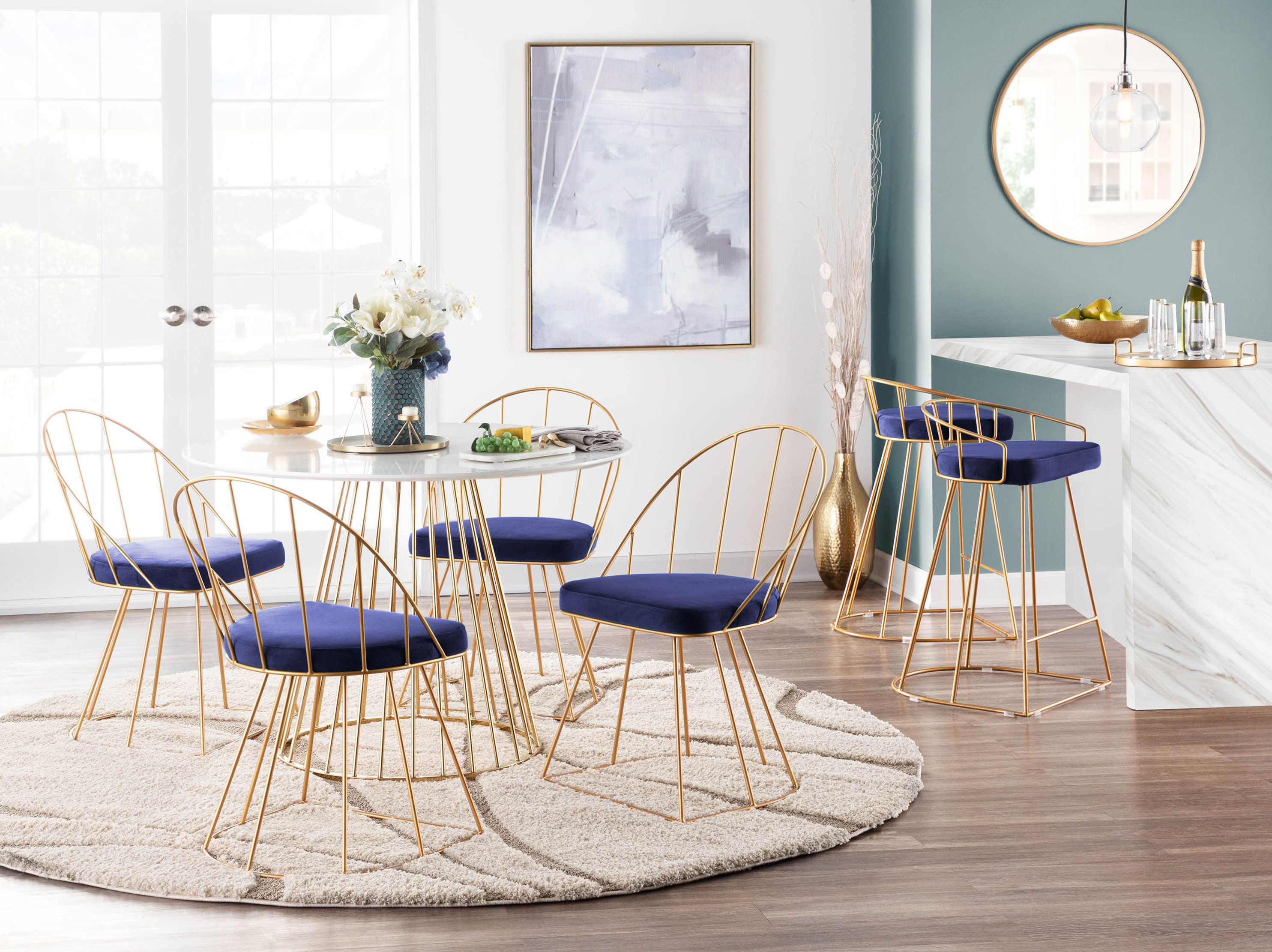 Everly Quinn Canary Contemporary-Glam Counter Stool In Gold With Velvet ...