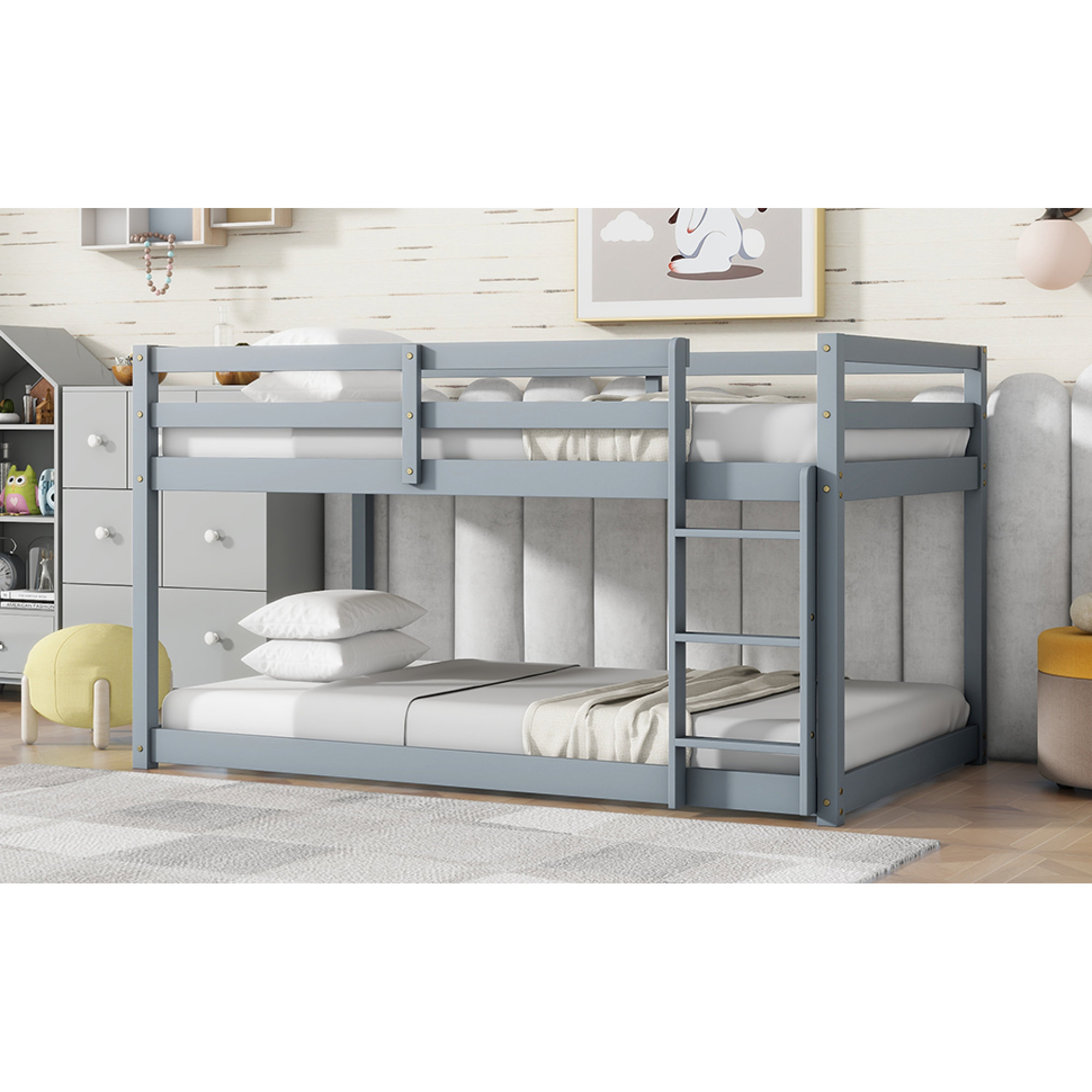 Latitude Run® Space-saving Solid Rubber Wood Twin Loft Bed With Safety ...