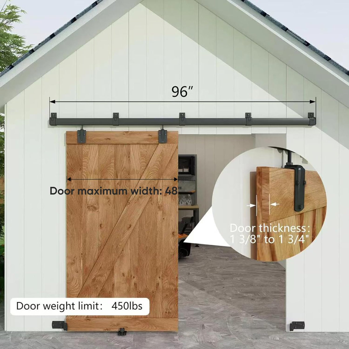 JUBEST Box Rail Exterior Barn Door Hardware Kit, Heavy Duty Sliding ...