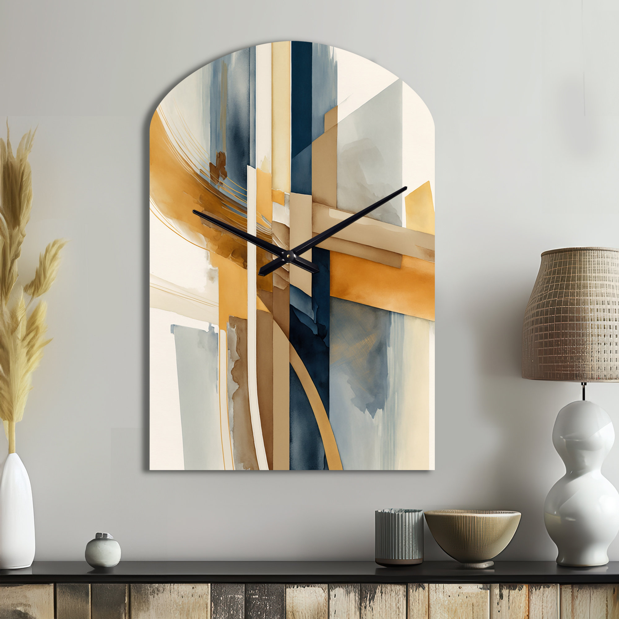 Design Art Modern Blue And Gold Abstract I - Transitional Arch Metal ...