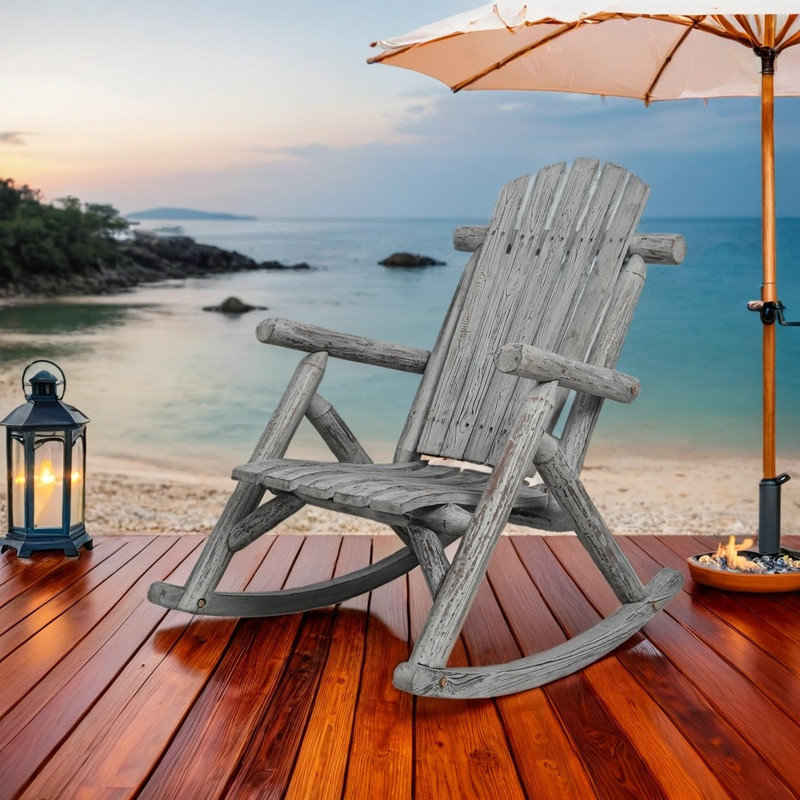 Highland Dunes Wooden Outdoor Rocking Chair with Ergonomic High ...