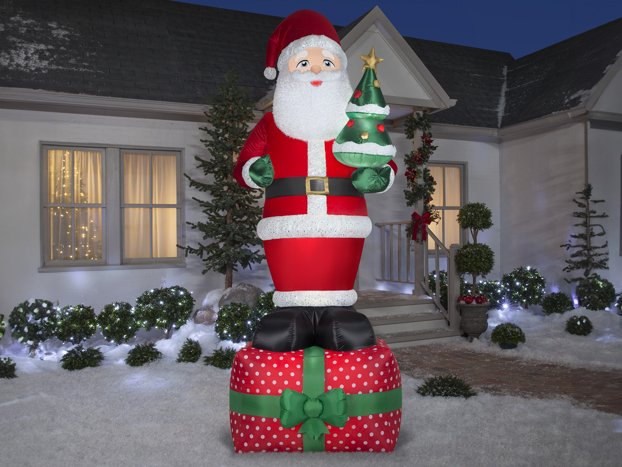 Gemmy Industries 10 Foot Santa Scene Light Up Christmas Inflatable Lawn ...