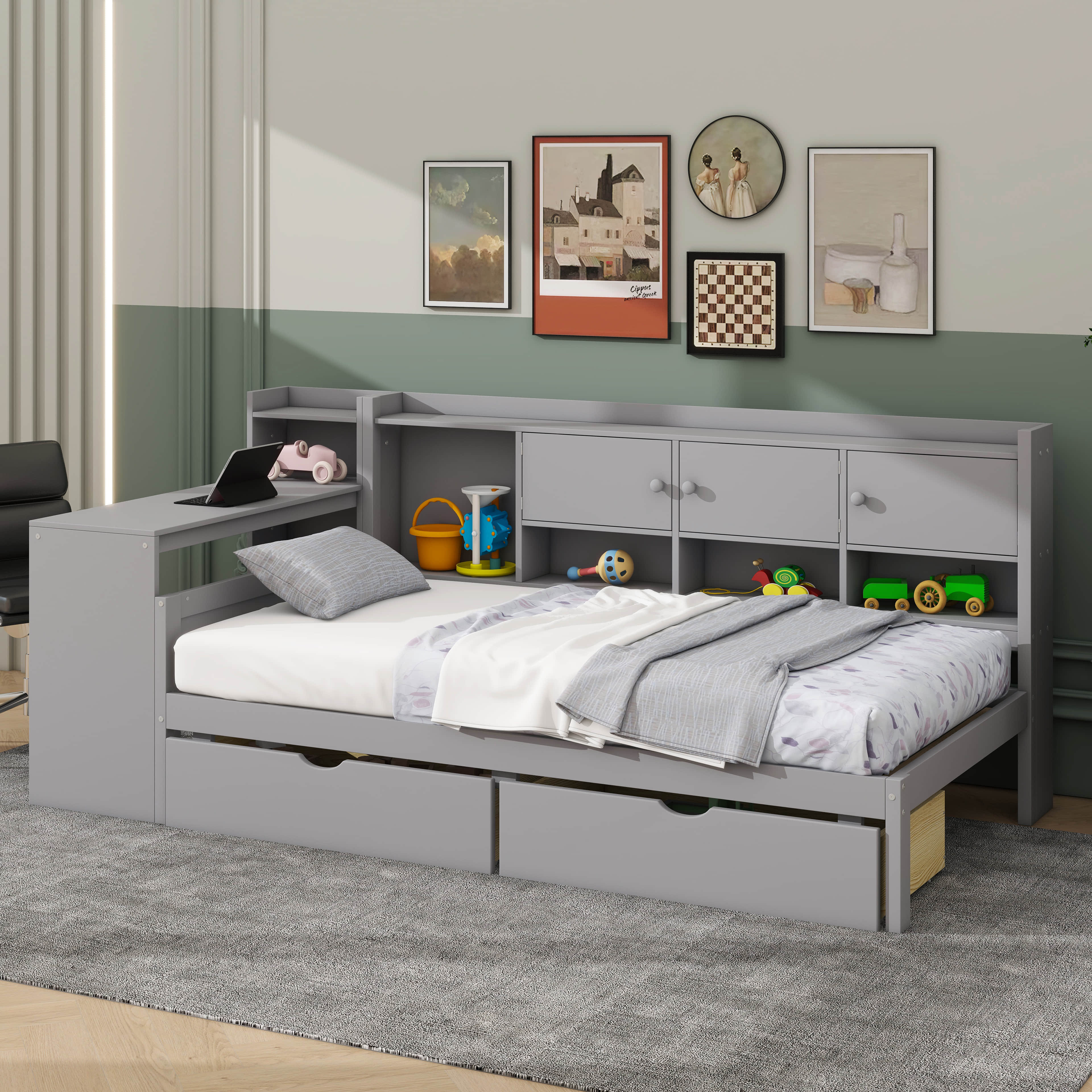 Lark Manor Timber L-Shaped Daybed With Seven Storage Compartments And ...