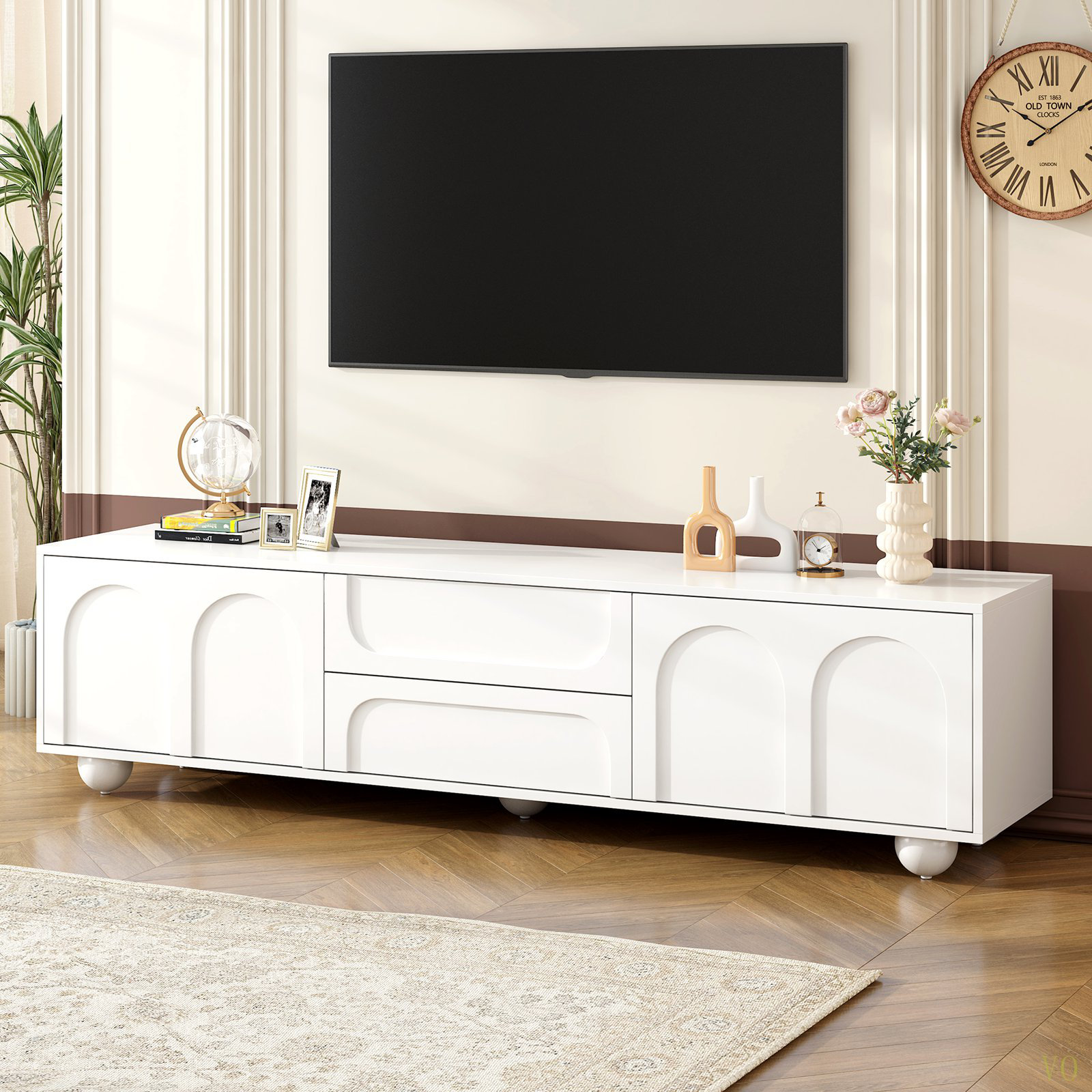 Latitude Run® Style TV Stand With Arched Doors & 2 Drawers For Tvs Up ...