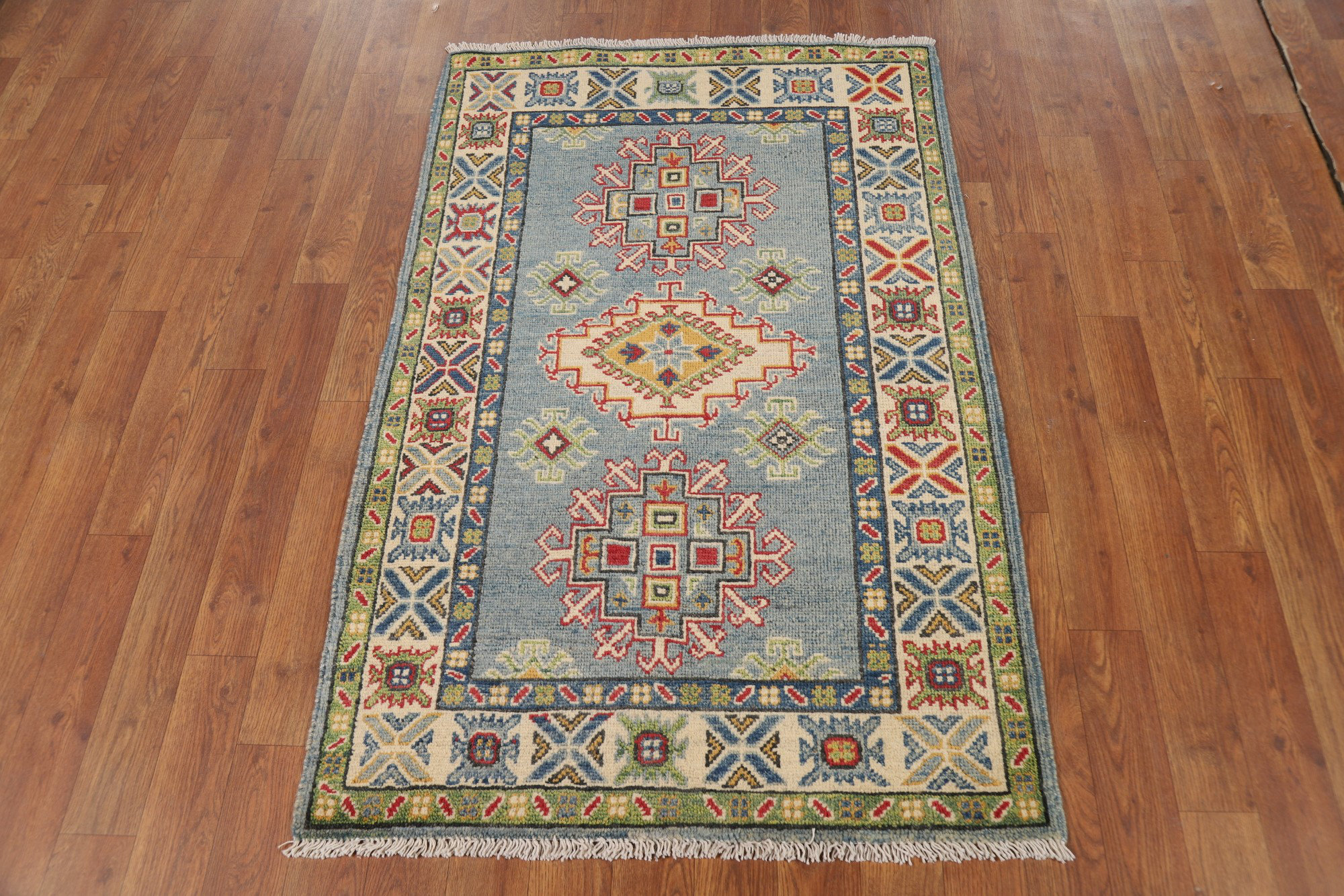 Bungalow Rose Blue Geometric Kazak Handmade Accent Rug 3x4 | Wayfair