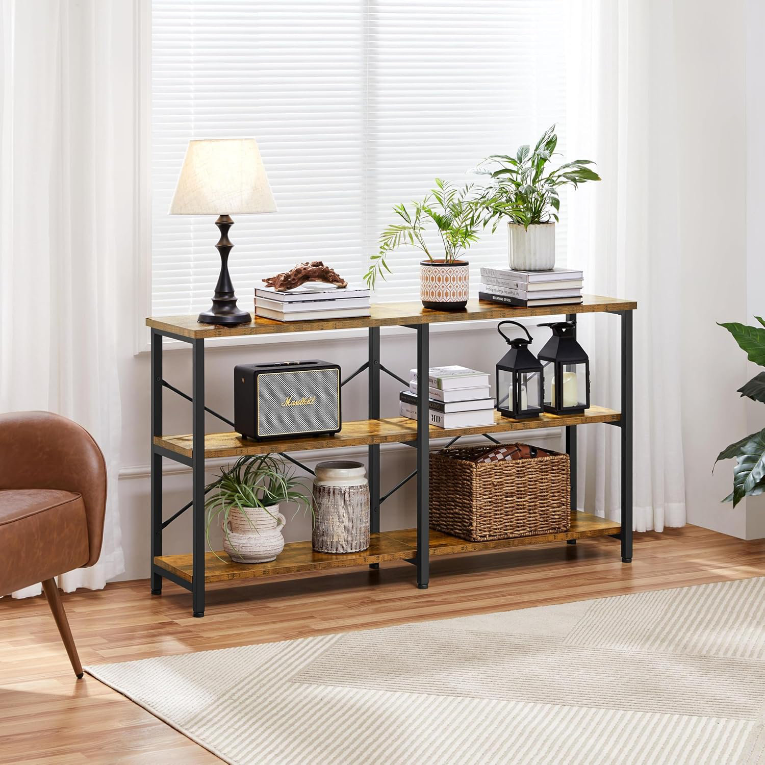 17 Stories 55 Inch Console Table, Industrial Entryway Table With 3-Tier ...