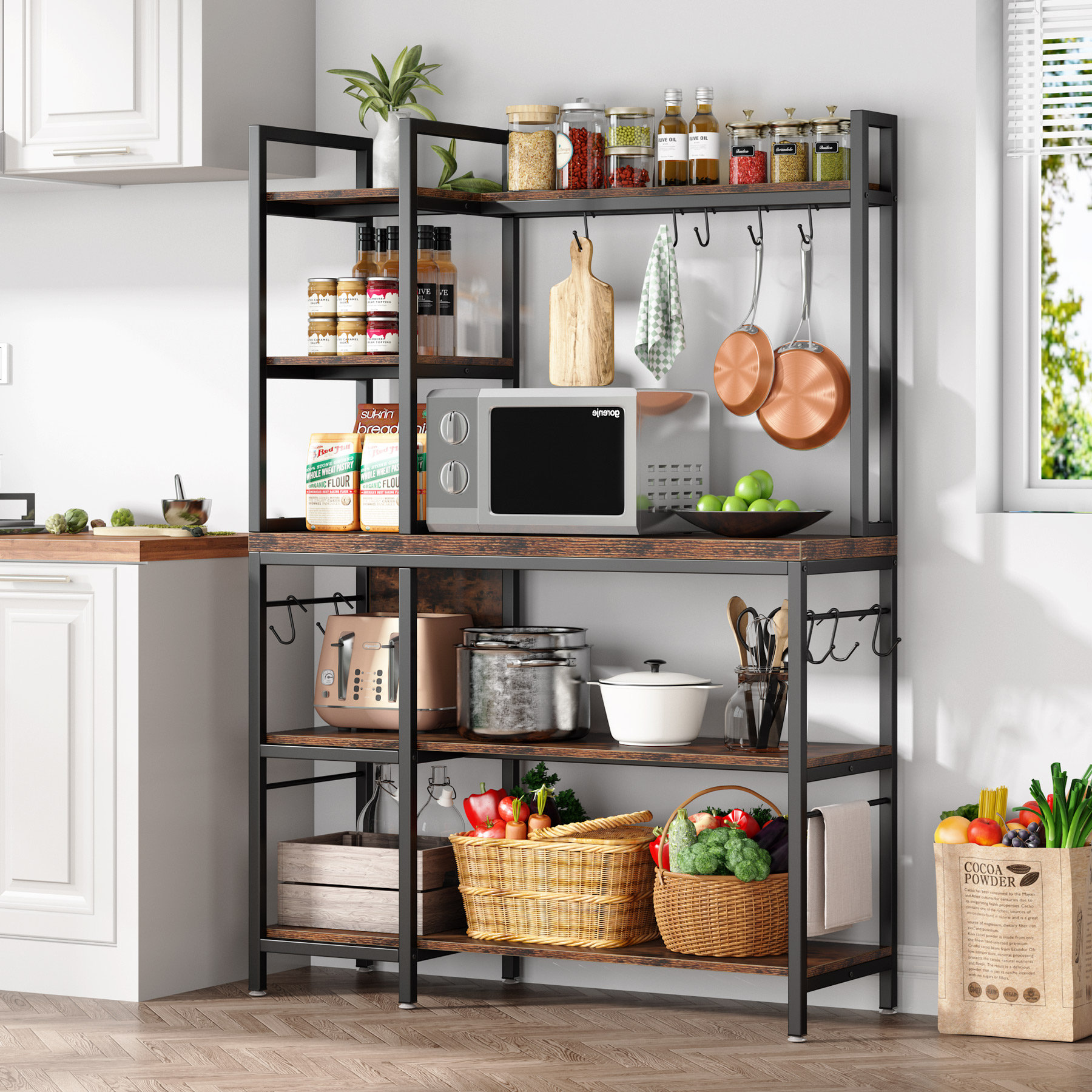 17 Stories 5-tiers Baker's Rack with Hooks for Kitchen & Reviews | Wayfair
