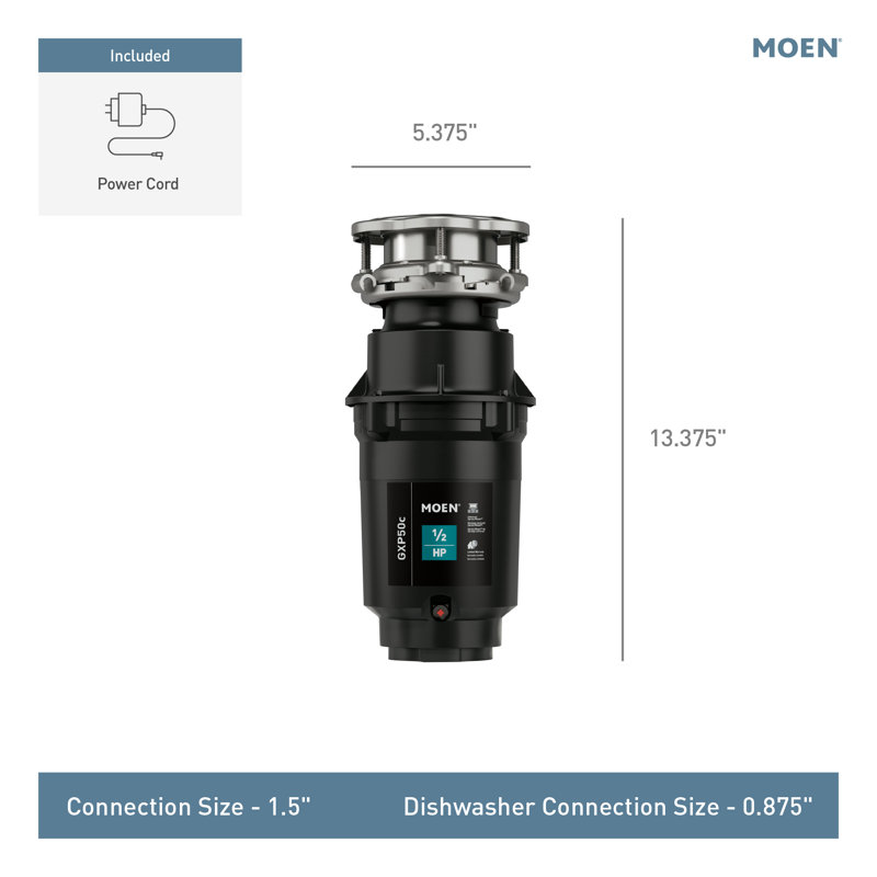 Moen Prep GX PRO Series 1/2HP PRO Garbage Disposal with Power Cord ...