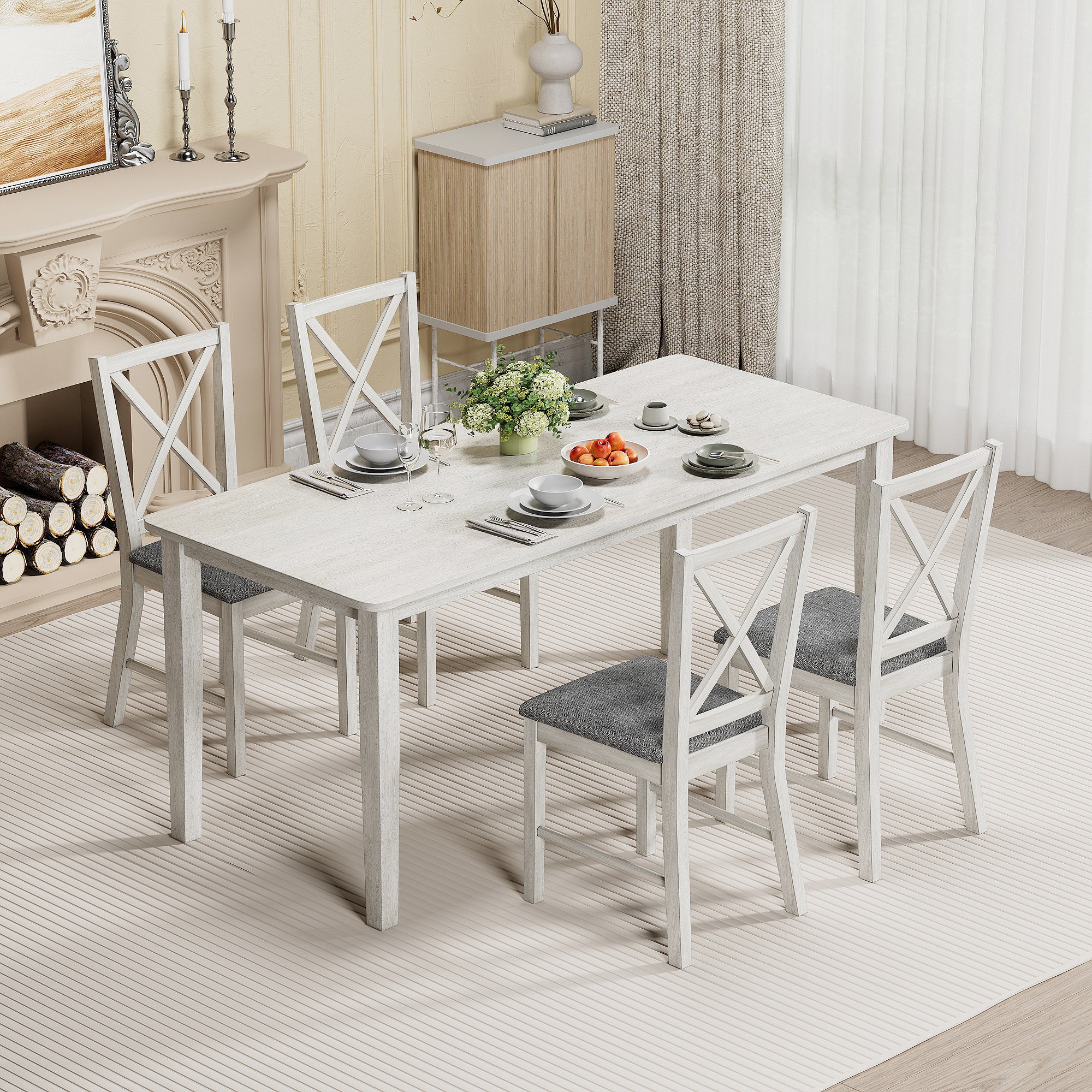 Gracie Oaks Ecker 5 Piece Dining Table Set, Solid Wood Dining Table ...