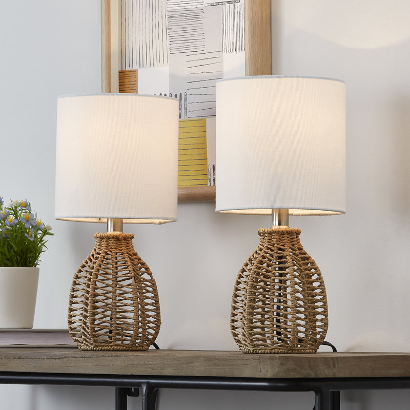 Beachcrest Home Bailes 12.5'' Small Coastal Brown Rattan Table Lamp Set ...