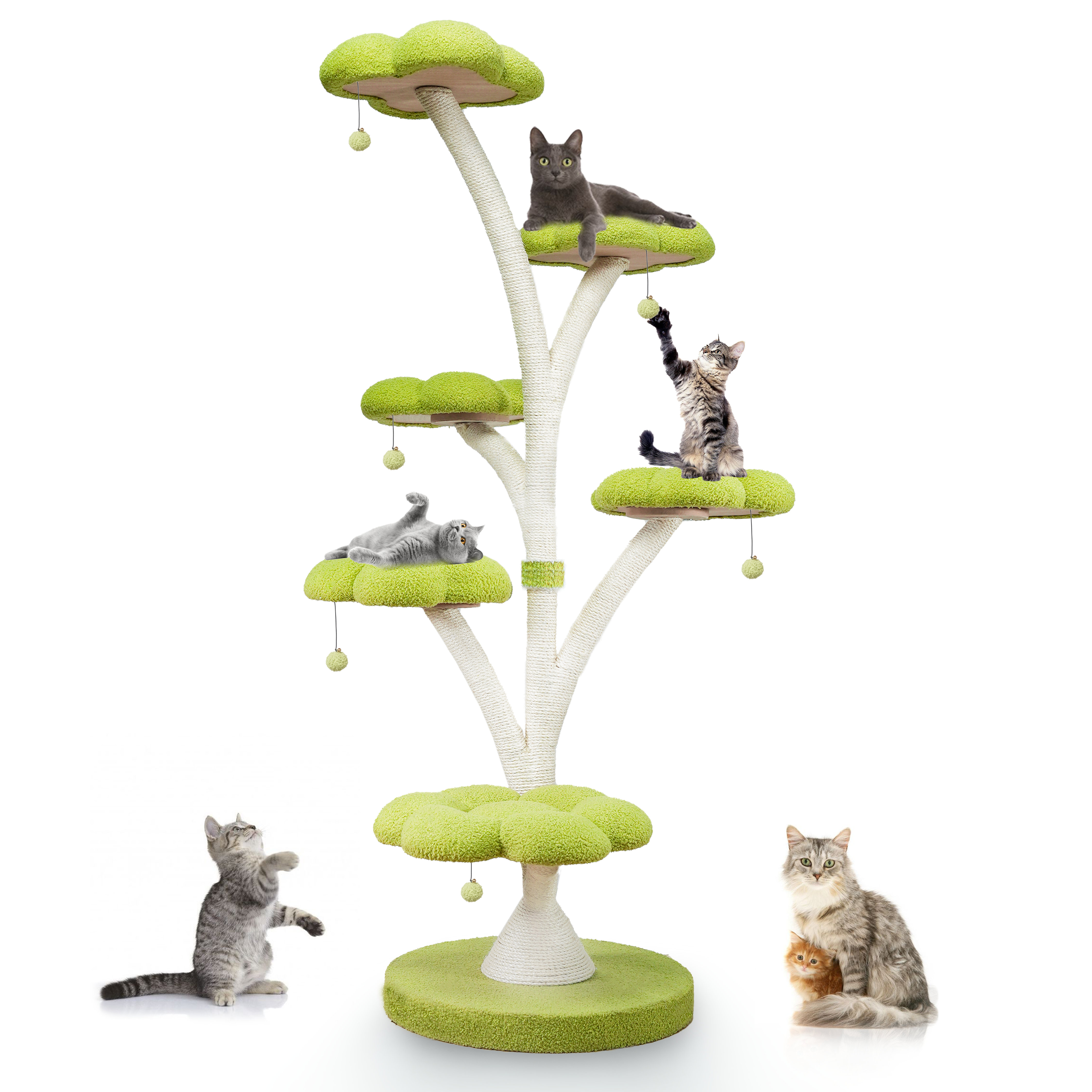FKWin 5'11" H Tall Cat Tree Flower Shape Scratching Post Cat Tower ...