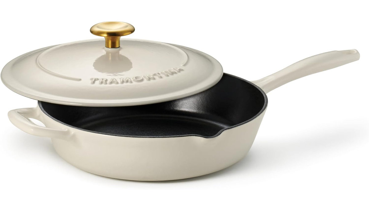 Tramontina Enameled Cast Iron Skillet with Lid, 10-inch Frying Pan ...