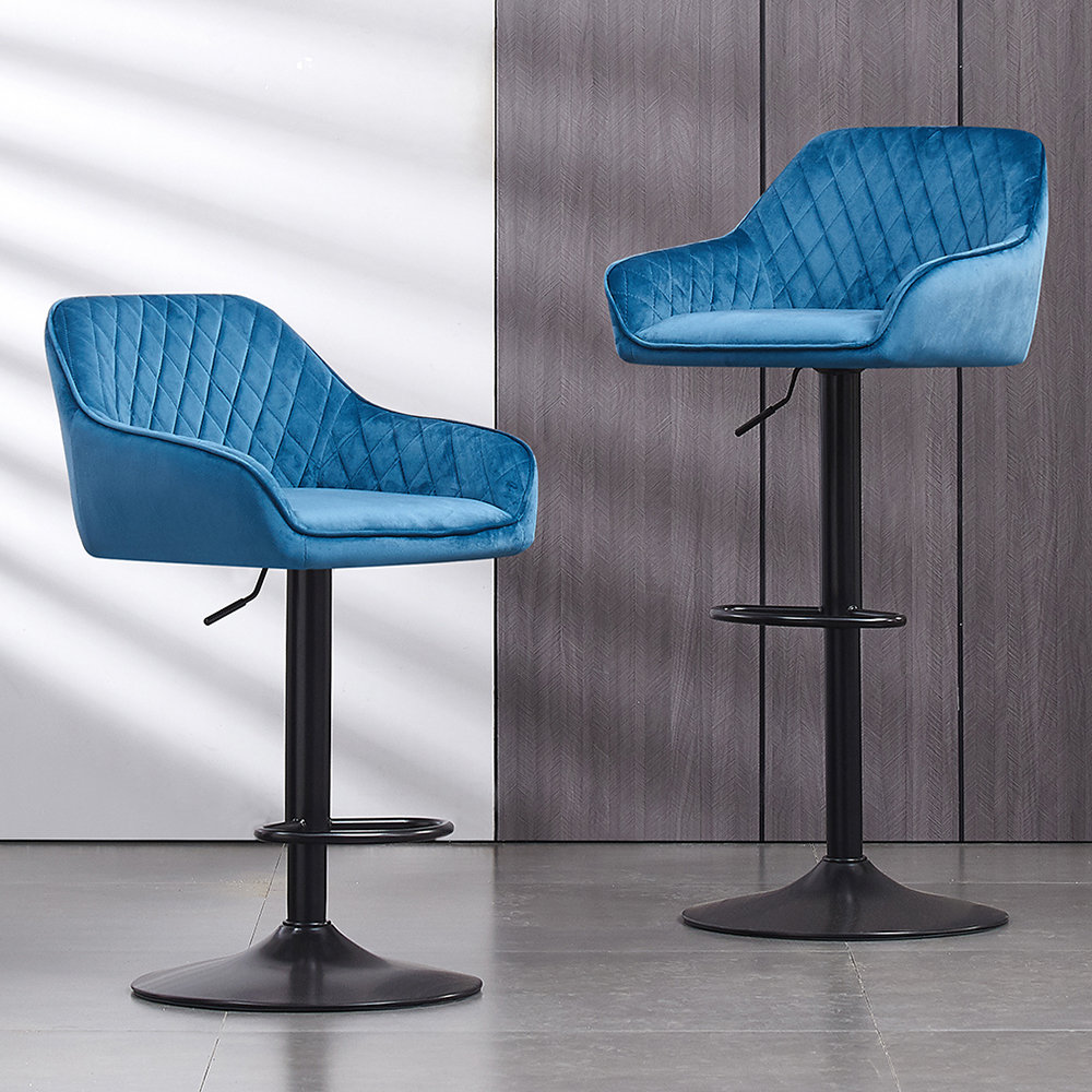 Canora Grey Height Adjustable Upholstered Velvet Bar Stools & Reviews ...