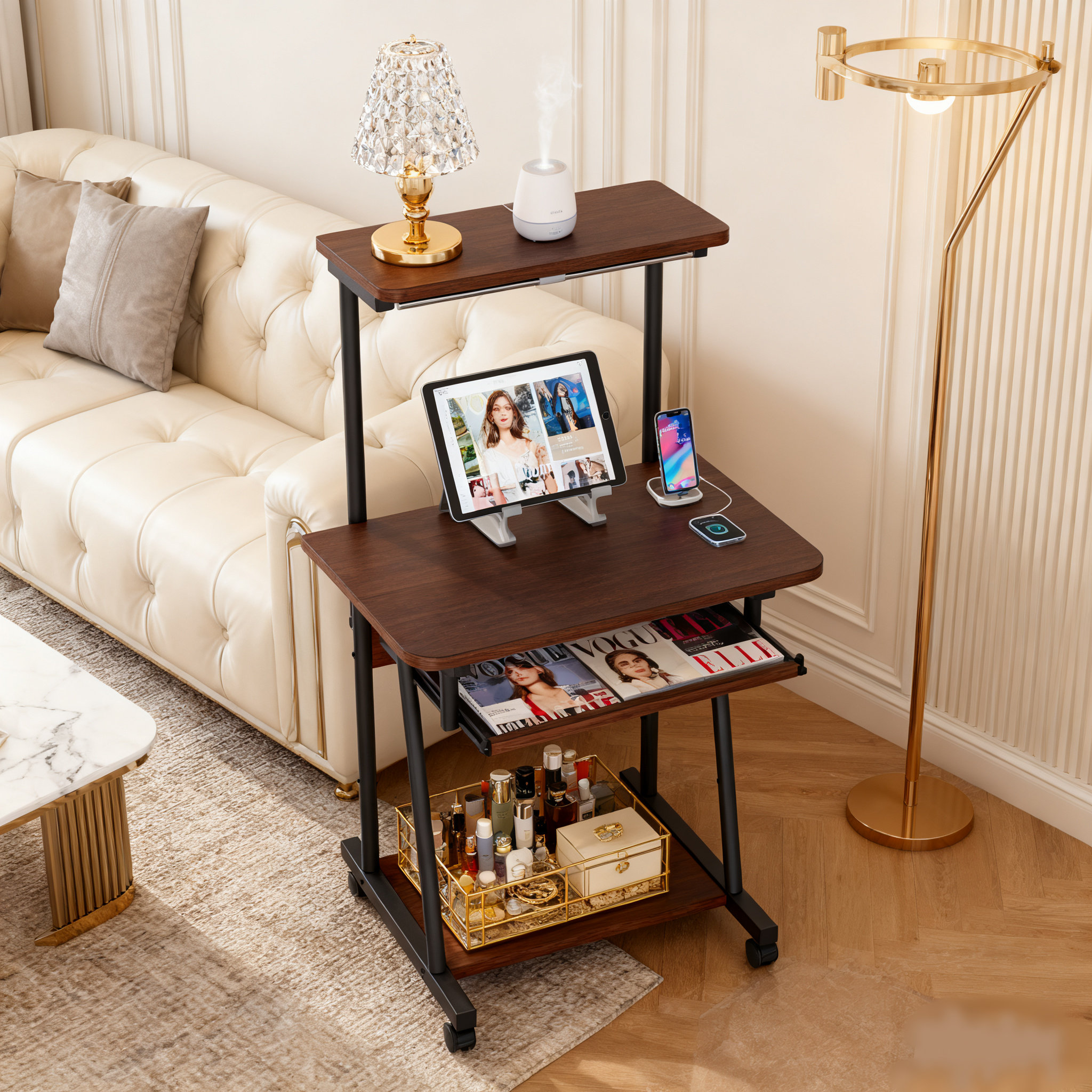 17 Stories Mobile Computer Desk With Slide-out Keyboard Tray & Lockable ...