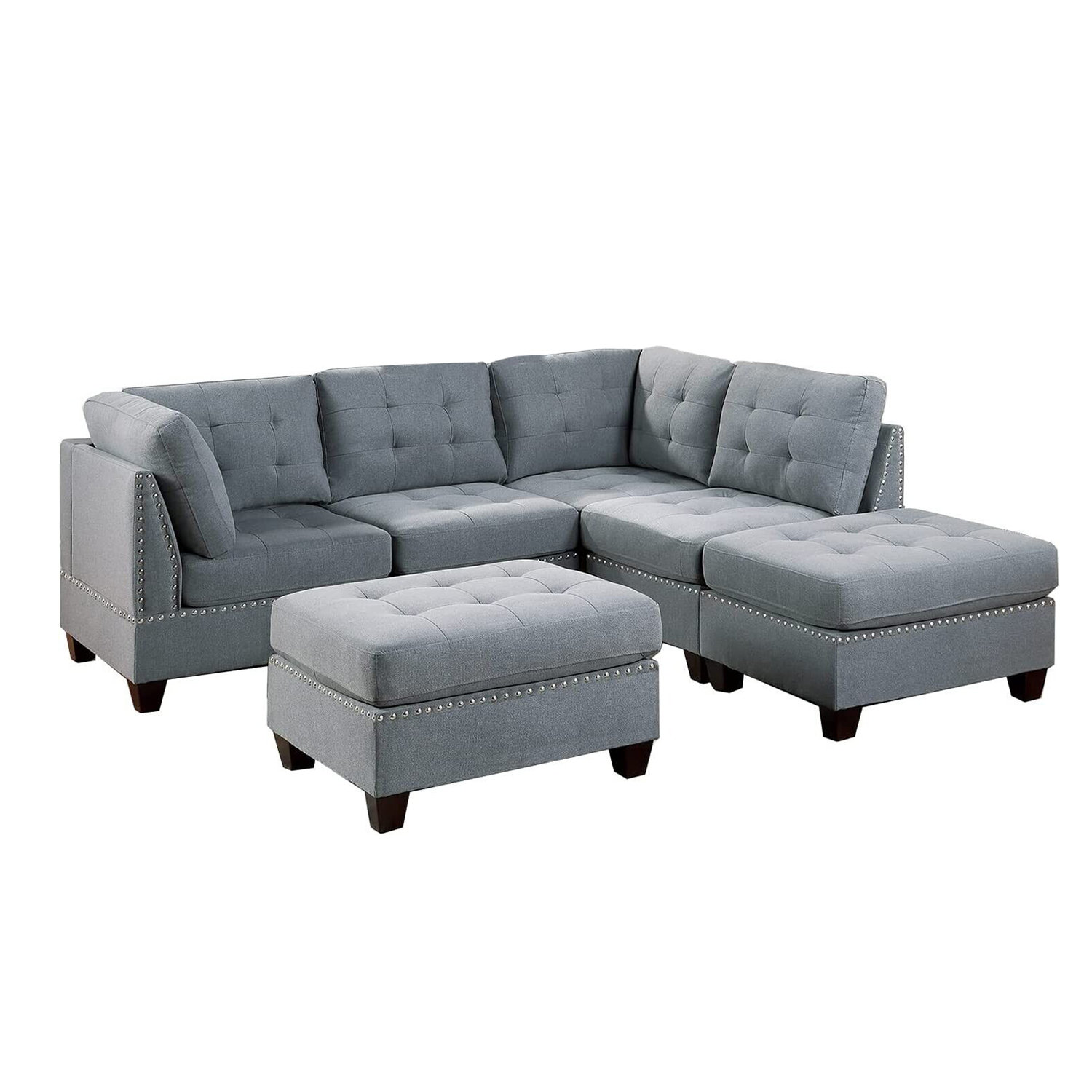 Ebern Designs 6 Piece Fabric Modular Set With Nailhead Trim In Grey ...