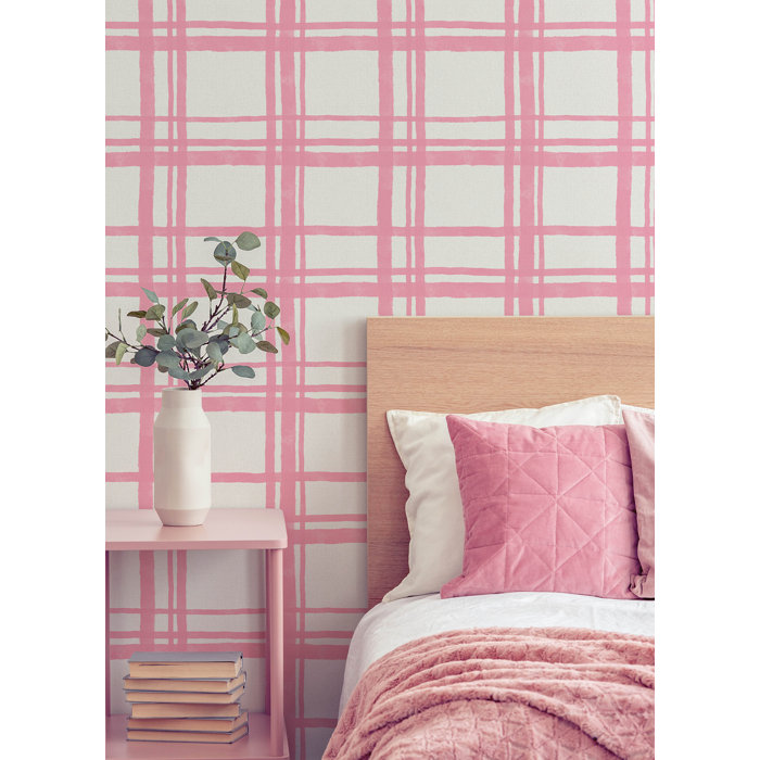 Packed Party Plaid Think Pink Geometric Peel and Stick Wallpaper | Wayfair