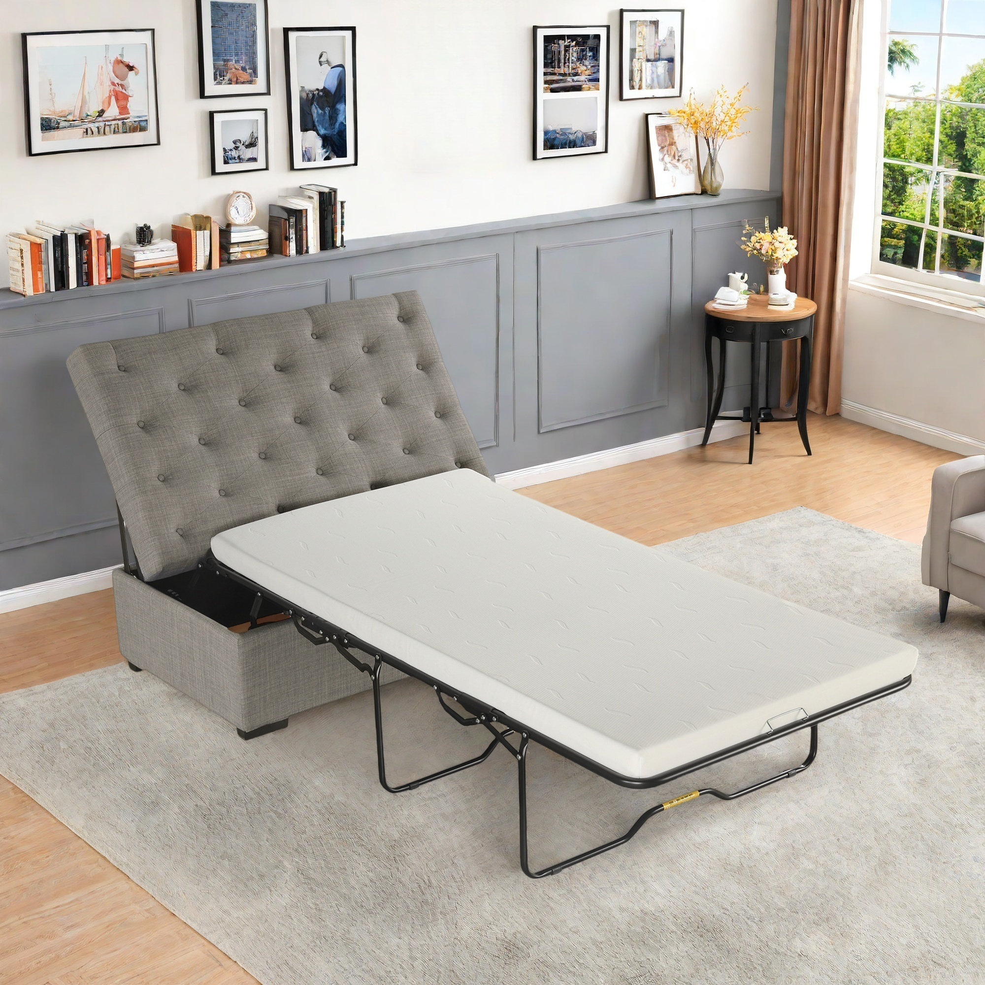 Lark Manor™ Convertible Ottoman With A Folding Sofa Bed, Frame, Memory ...