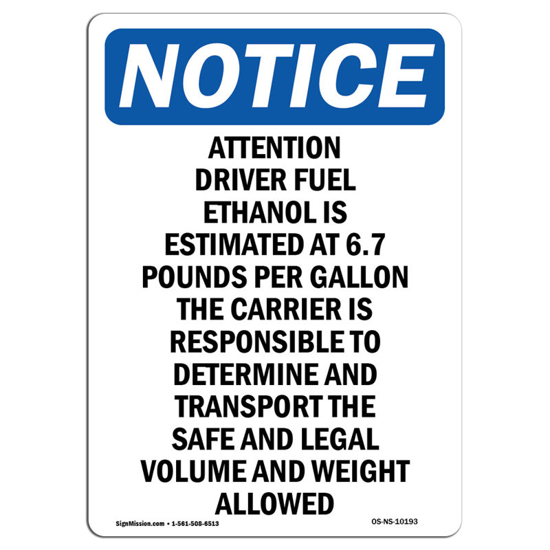 SignMission Attention Driver Fuel Ethanol Sign | Wayfair