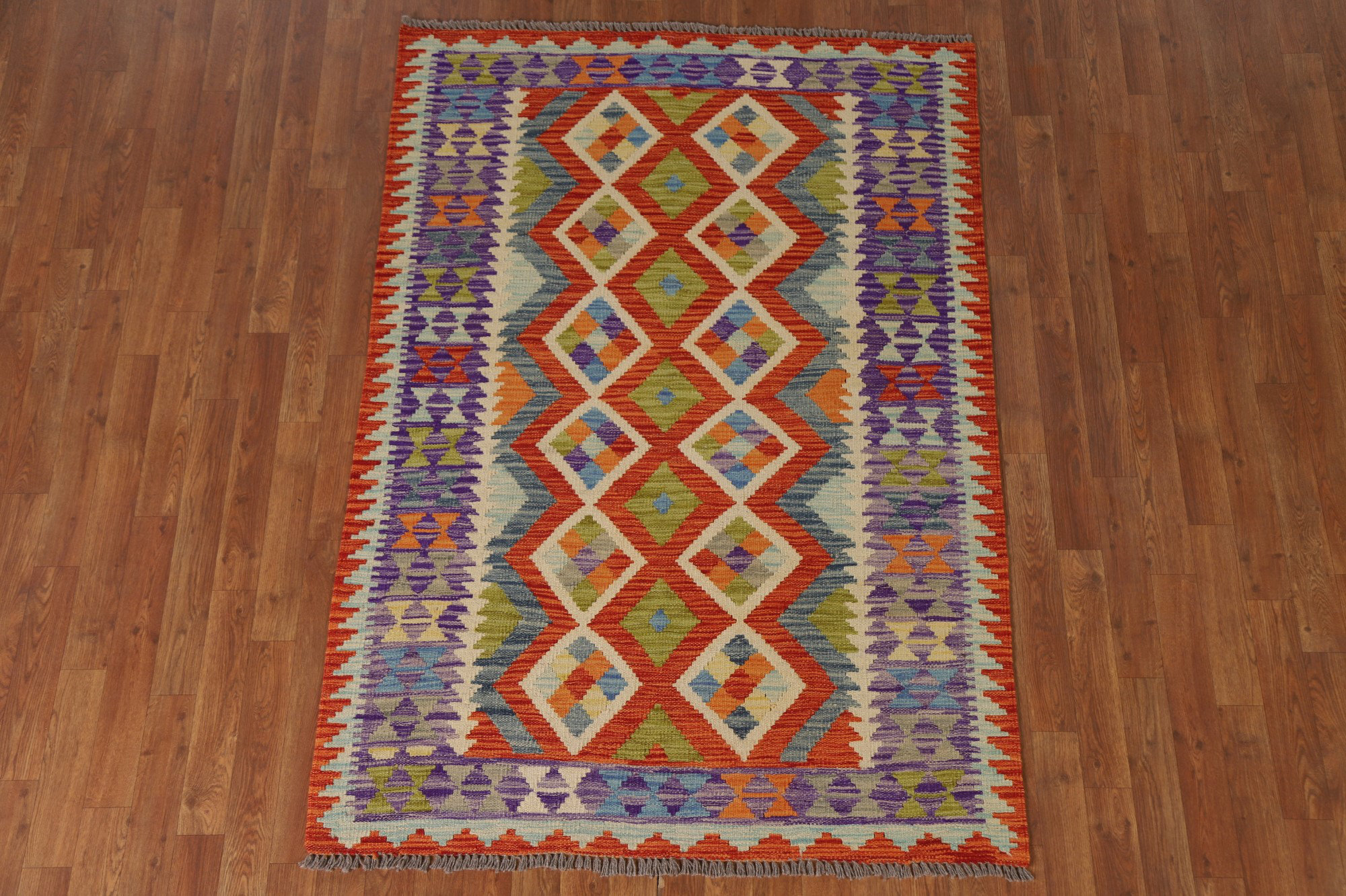 Dakota Fields Geometric Wool Kilim Oriental Rug 4x6 | Wayfair