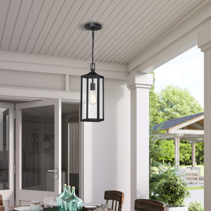 Ebern Designs 18 in Outdoor Pendant Light with Matte Black Finish,1 E26 ...