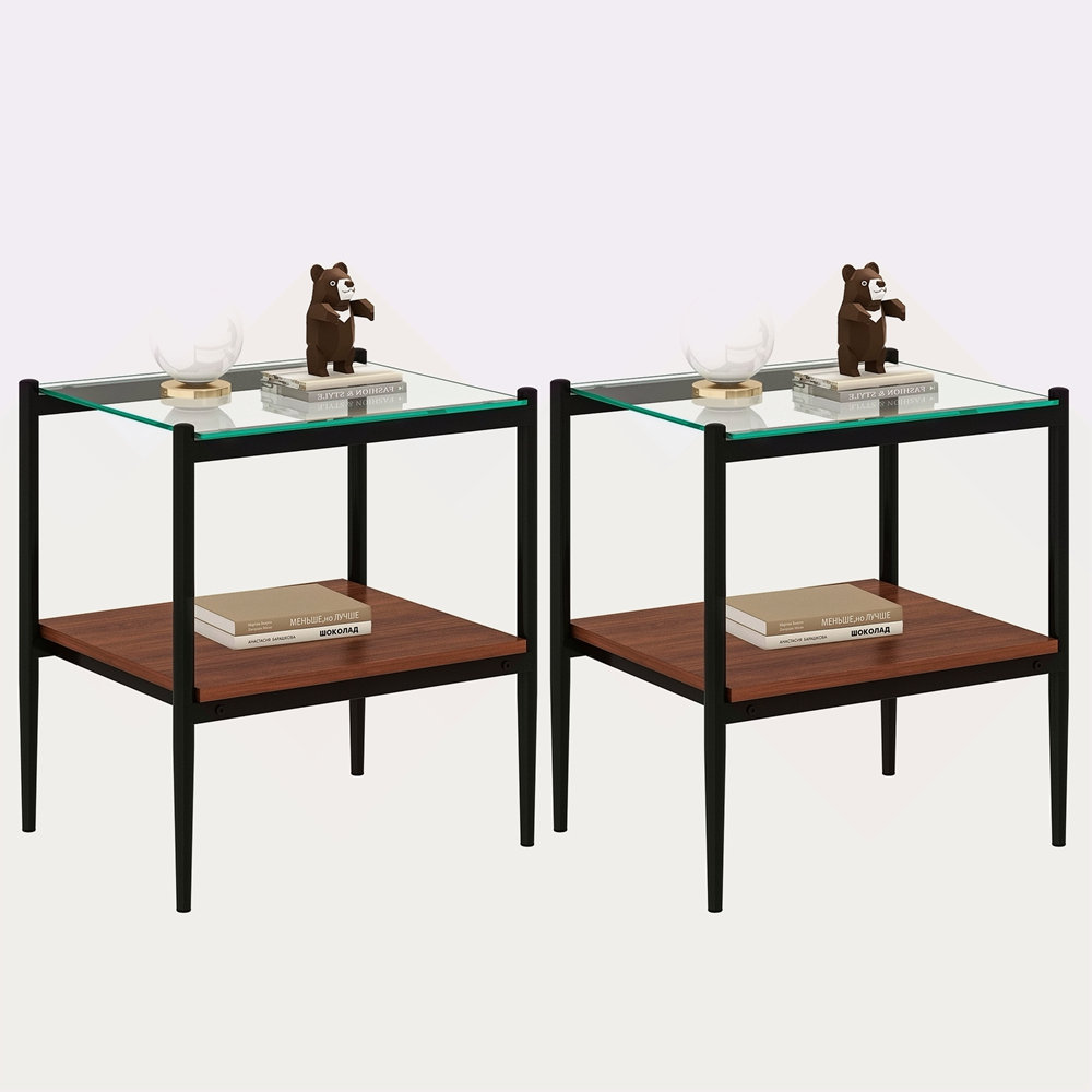 George Oliver Set Of 2 Rectangle End Table, Tempered Glass Tabletop ...