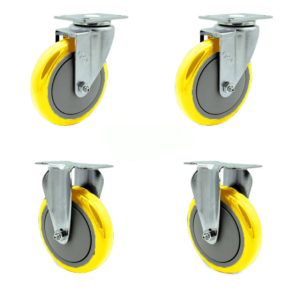Service Caster 5 Inch Yellow Polyurethane Wheel Swivel Top Plate Caster ...