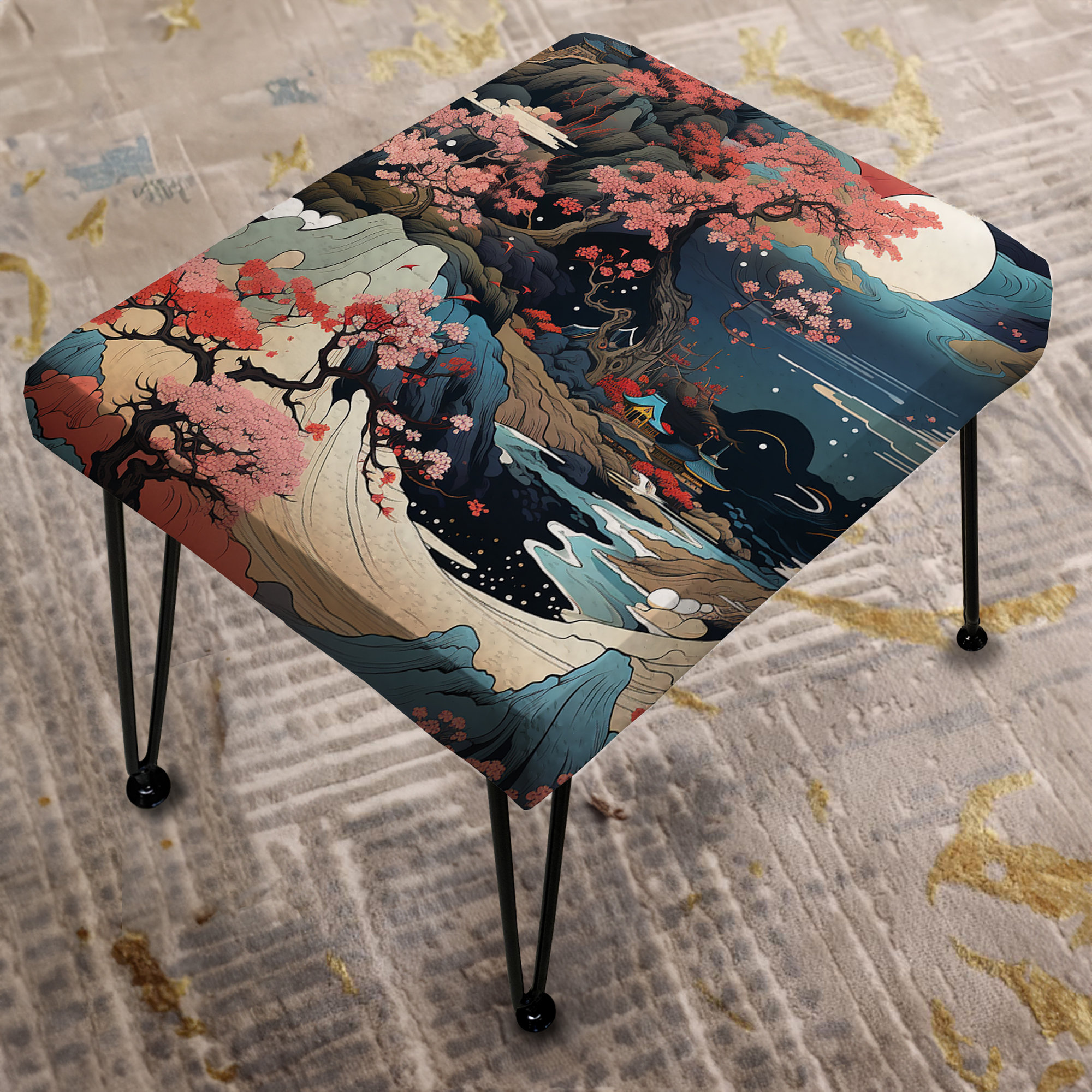 Design Art Mountain Ukiyo E Landscapes - Japanese Rectangle Ottoman ...
