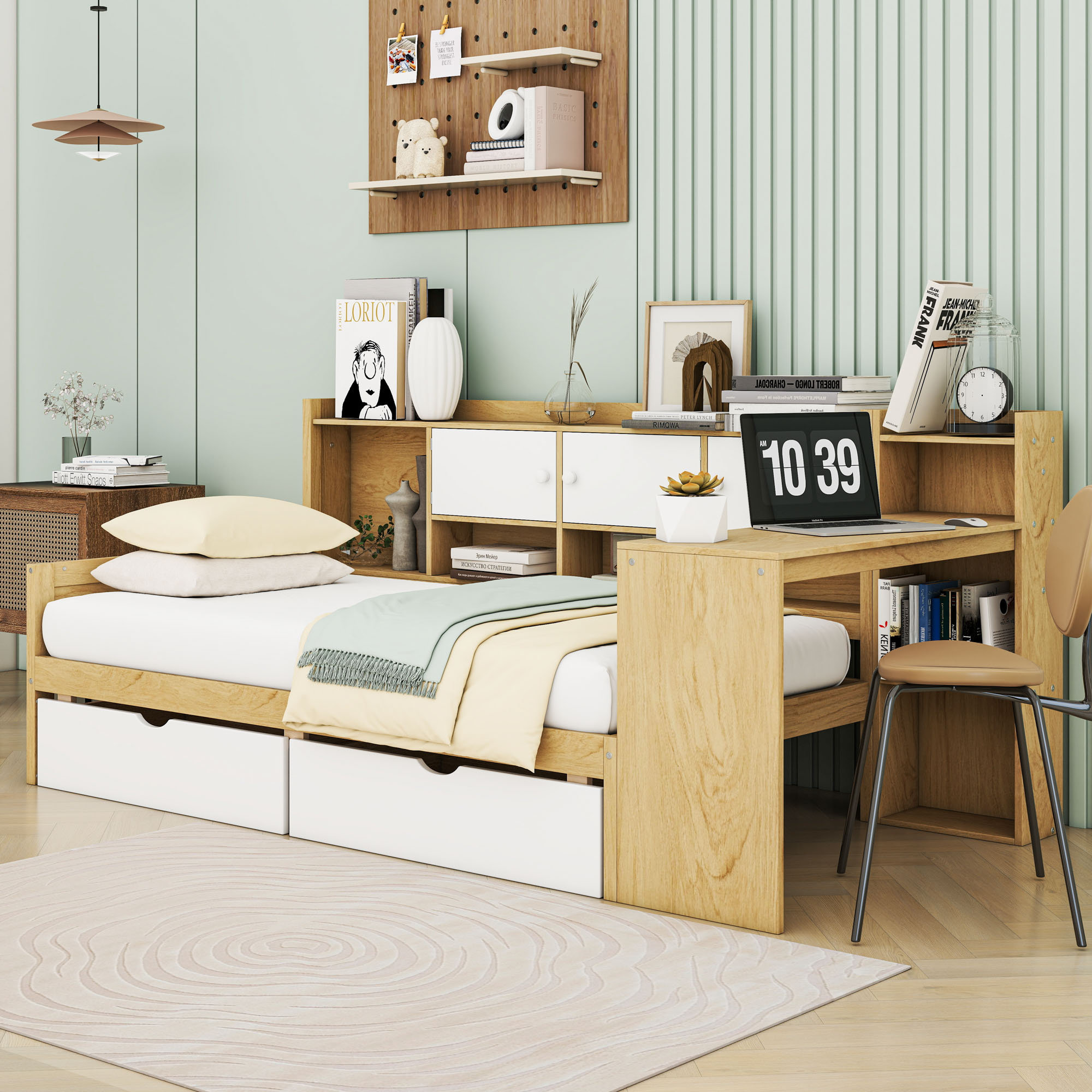 Latitude Run® Wooden Daybed with Storage Drawers and Adjustable Study ...