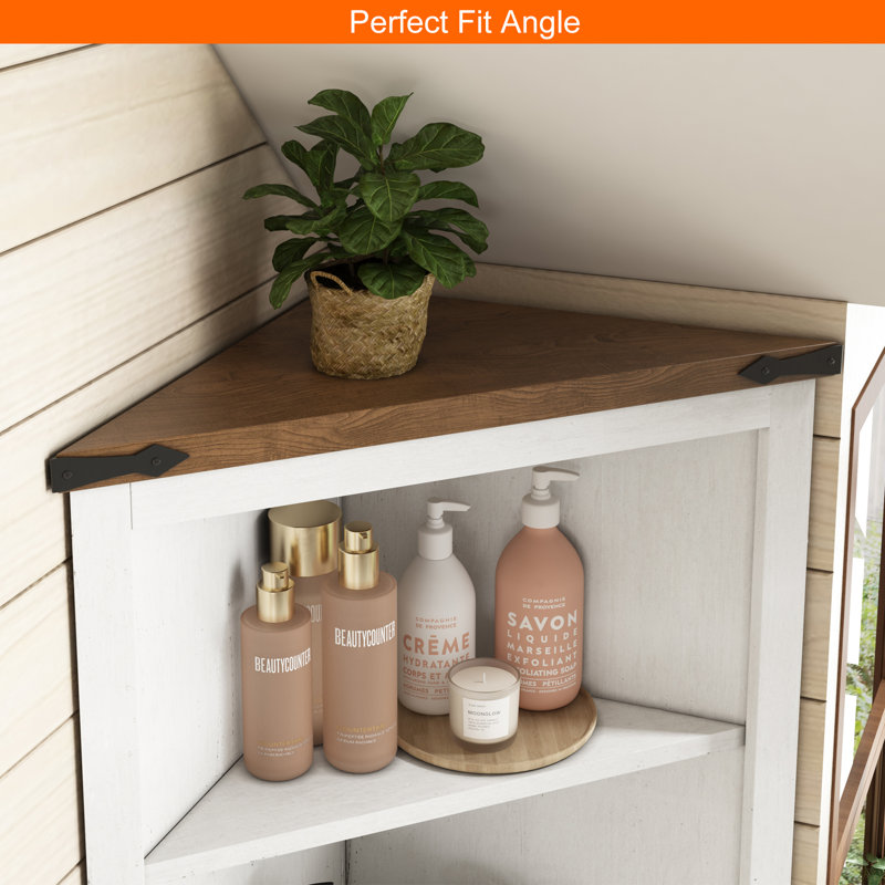 Gracie Oaks Farmhouse Tall Corner Cabinet, Barn Door Design/ Adjustable ...