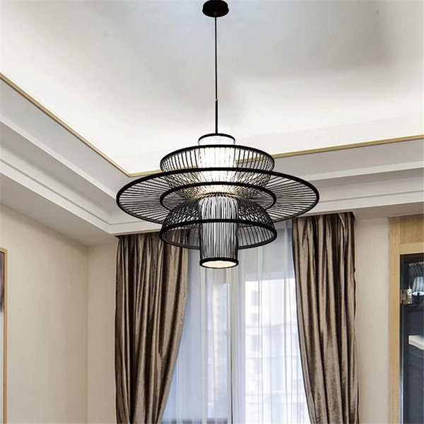 Dakota Fields Japanese Style E27 Bamboo Chandelier, Multilayer Braided ...