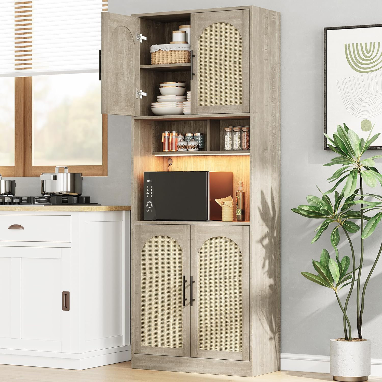 Bay Isle Home™ 71” Tall Kitchen Pantry Storage Cabinet with Microwave ...
