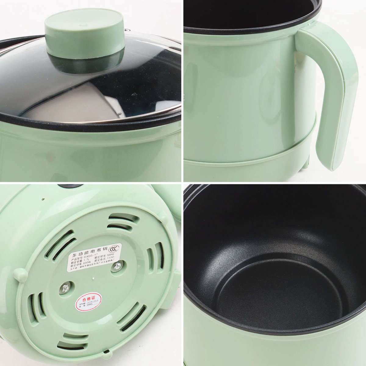 Deago Electric Hot Pot 1.7L Non-stick Ramen Cooker Dual Power Control ...