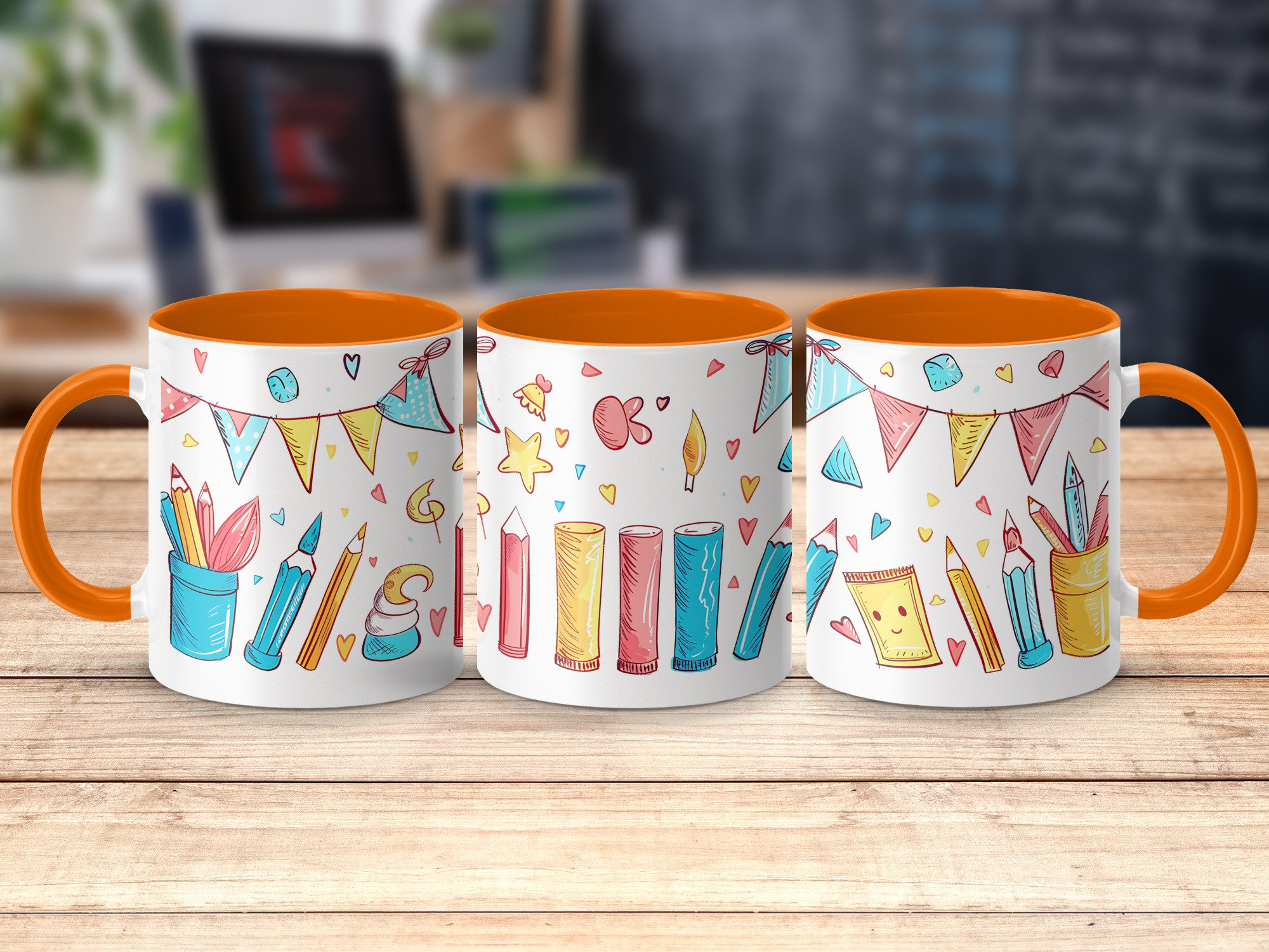 East Urban Home Set of 2 Kids Drawing Style 11oz Accent Mugs – White ...