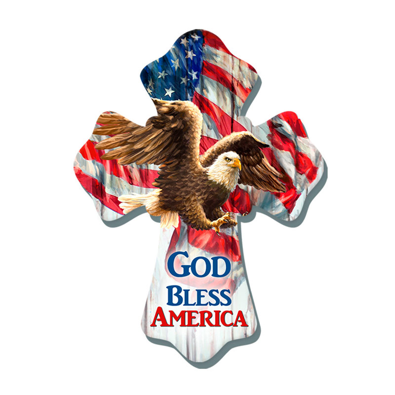 Glow Decor God Bless America Wooden Cross | Wayfair