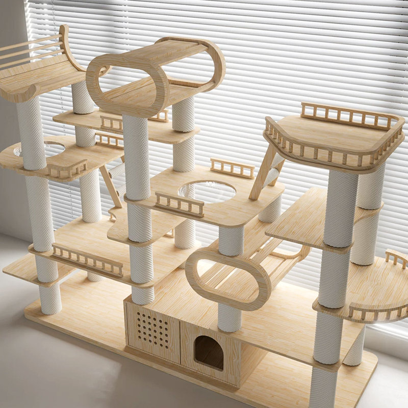 KZLAA 76.7 H Large Solid Wood Cat Tree Multi-Level Tall Cat Tower Cat ...