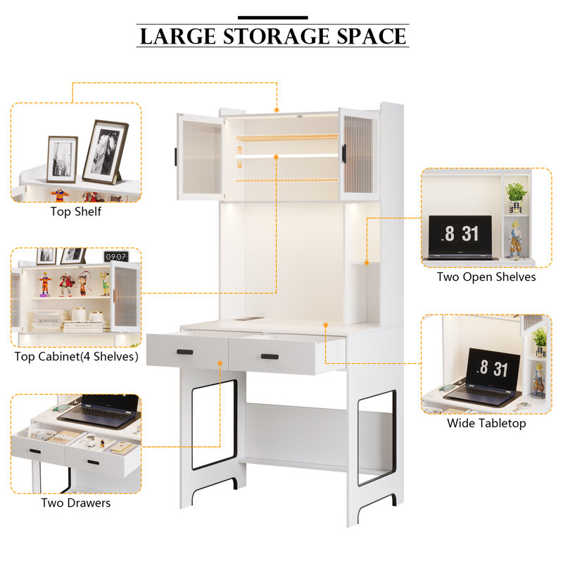 Latitude Run® Berwaldt 31.5'' W Rectangle Computer Desk with Hutch and ...